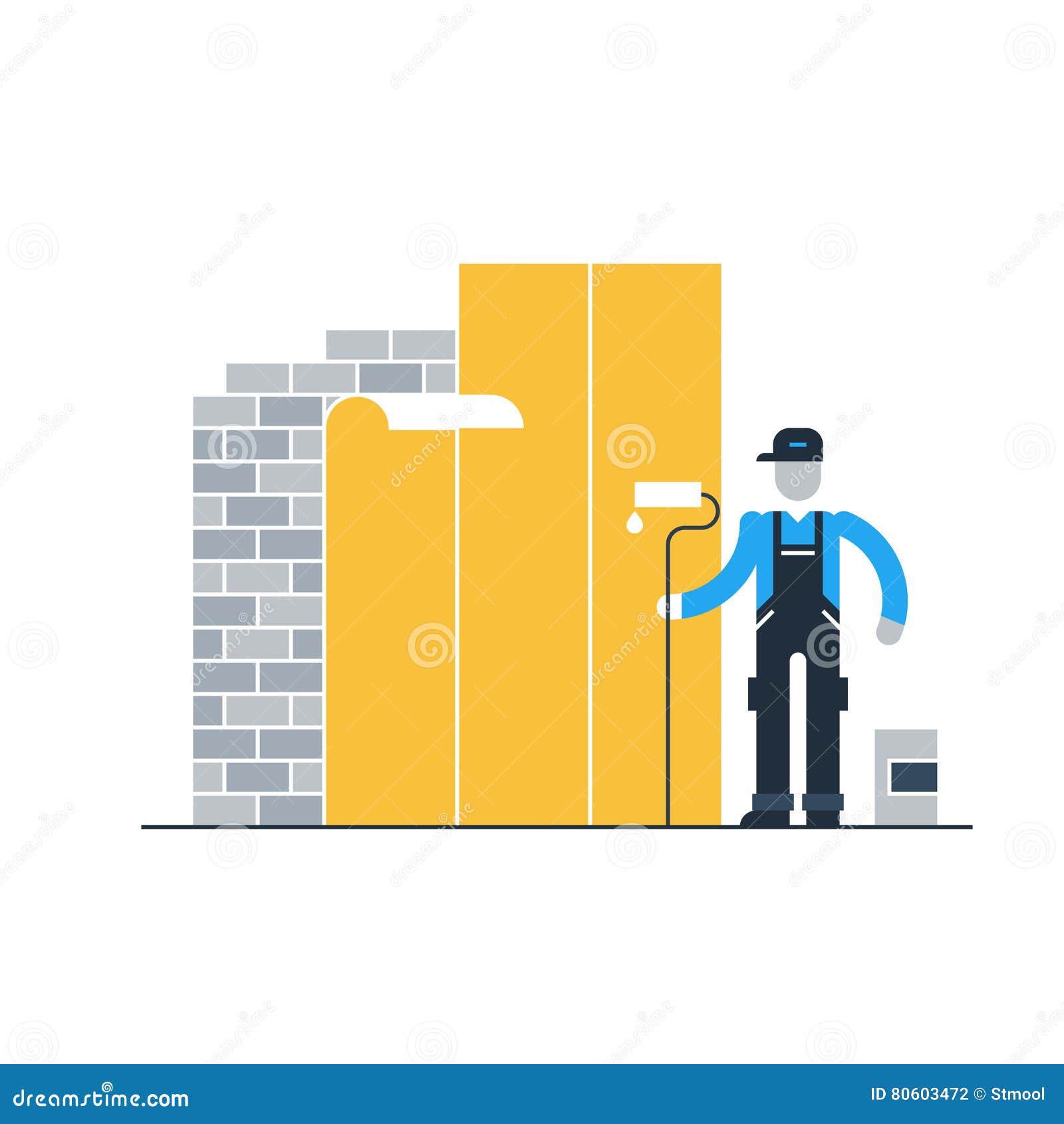 Construction Worker Finishing Brick Wall Stock Vector - Illustration of ...