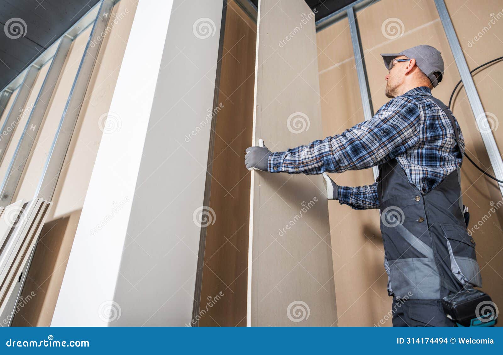 Construction Worker Fitting Piece of a Drywall Stock Photo - Image of ...