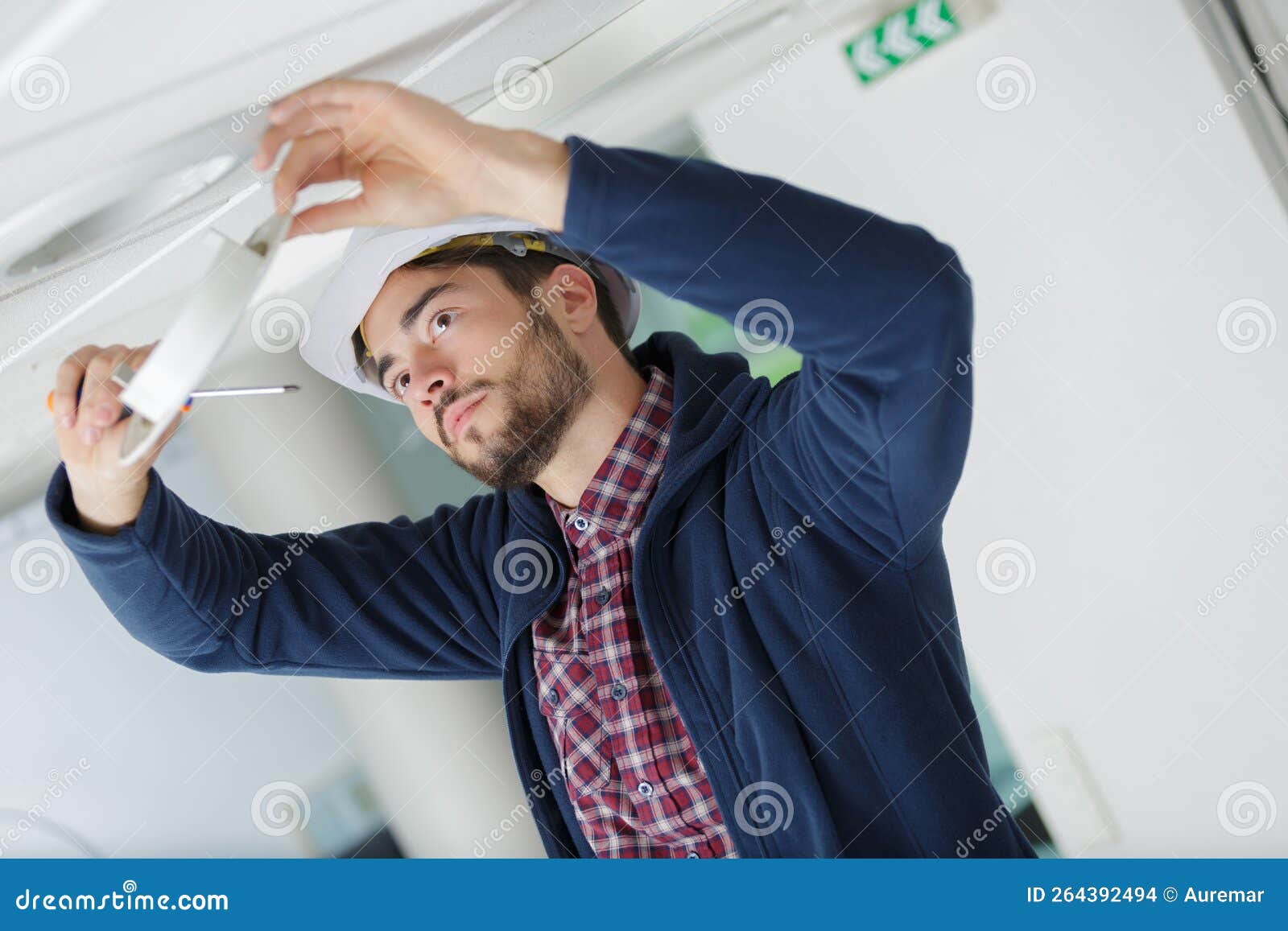 Construction Worker Fixing Ceiling Stock Photo - Image of ceiling ...