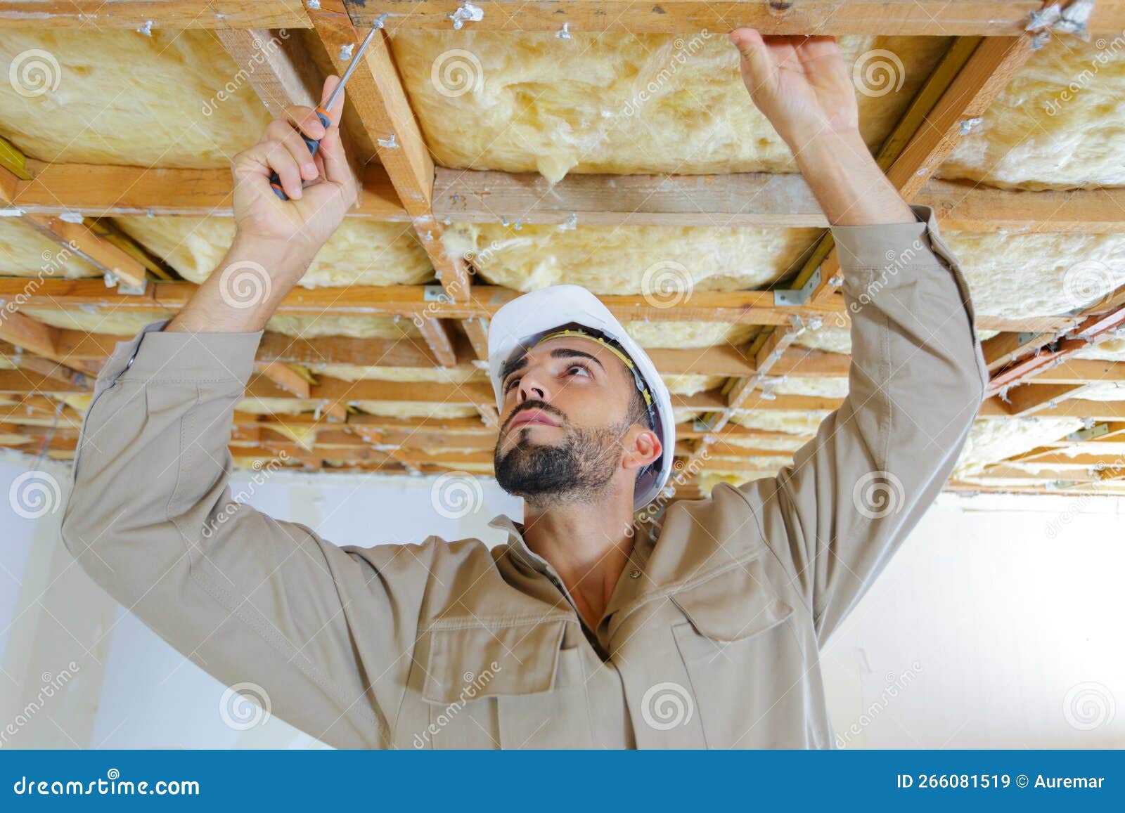 Construction Worker Fixing Ceiling Stock Image - Image of mobile ...