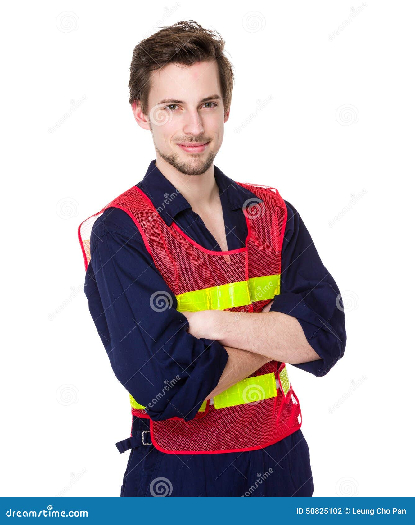 Construction Worker with Fluorescent Vest Stock Photo - Image of ...
