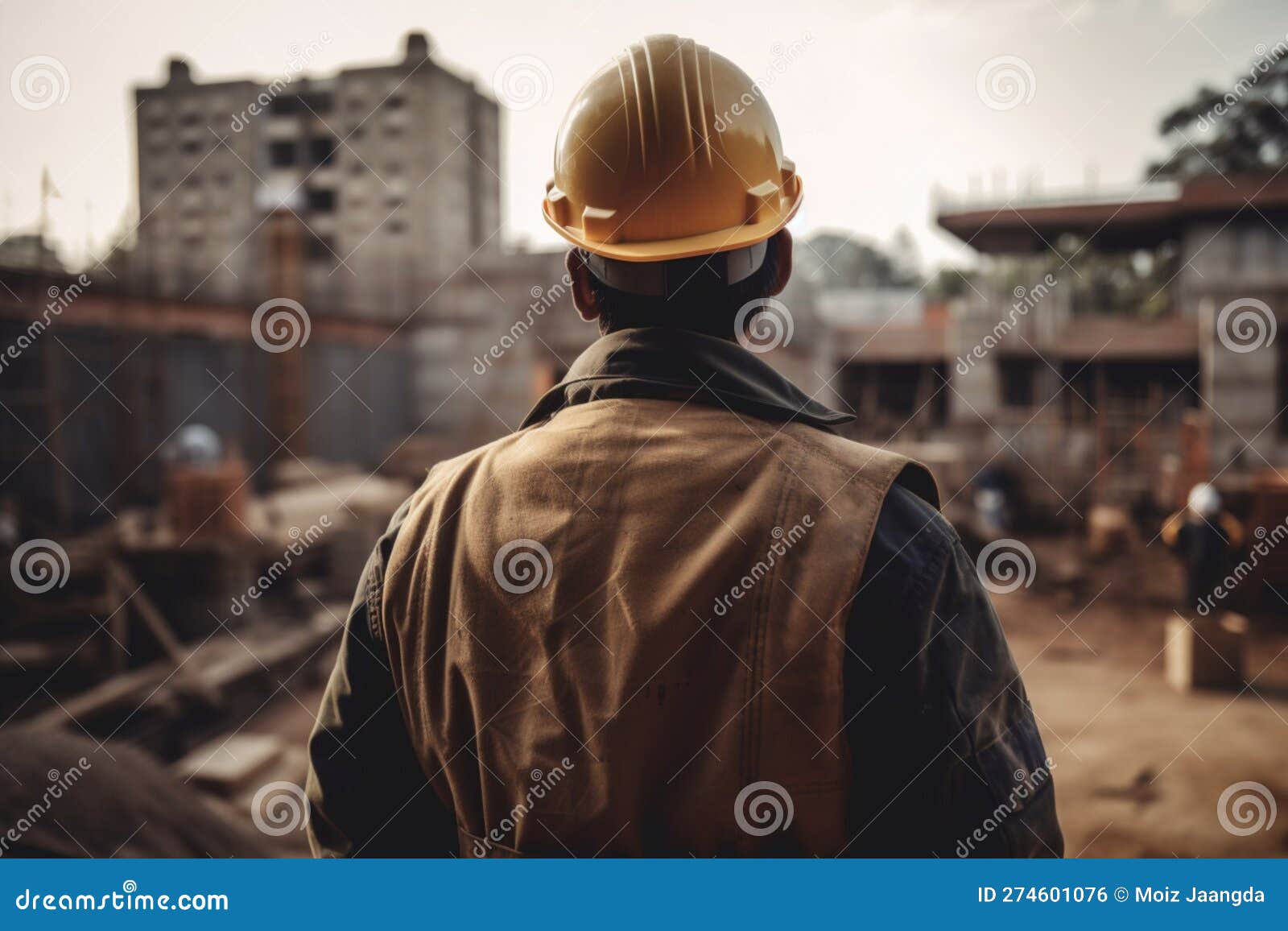 A Construction Worker or Foreman at a Construction Site, Back View ...