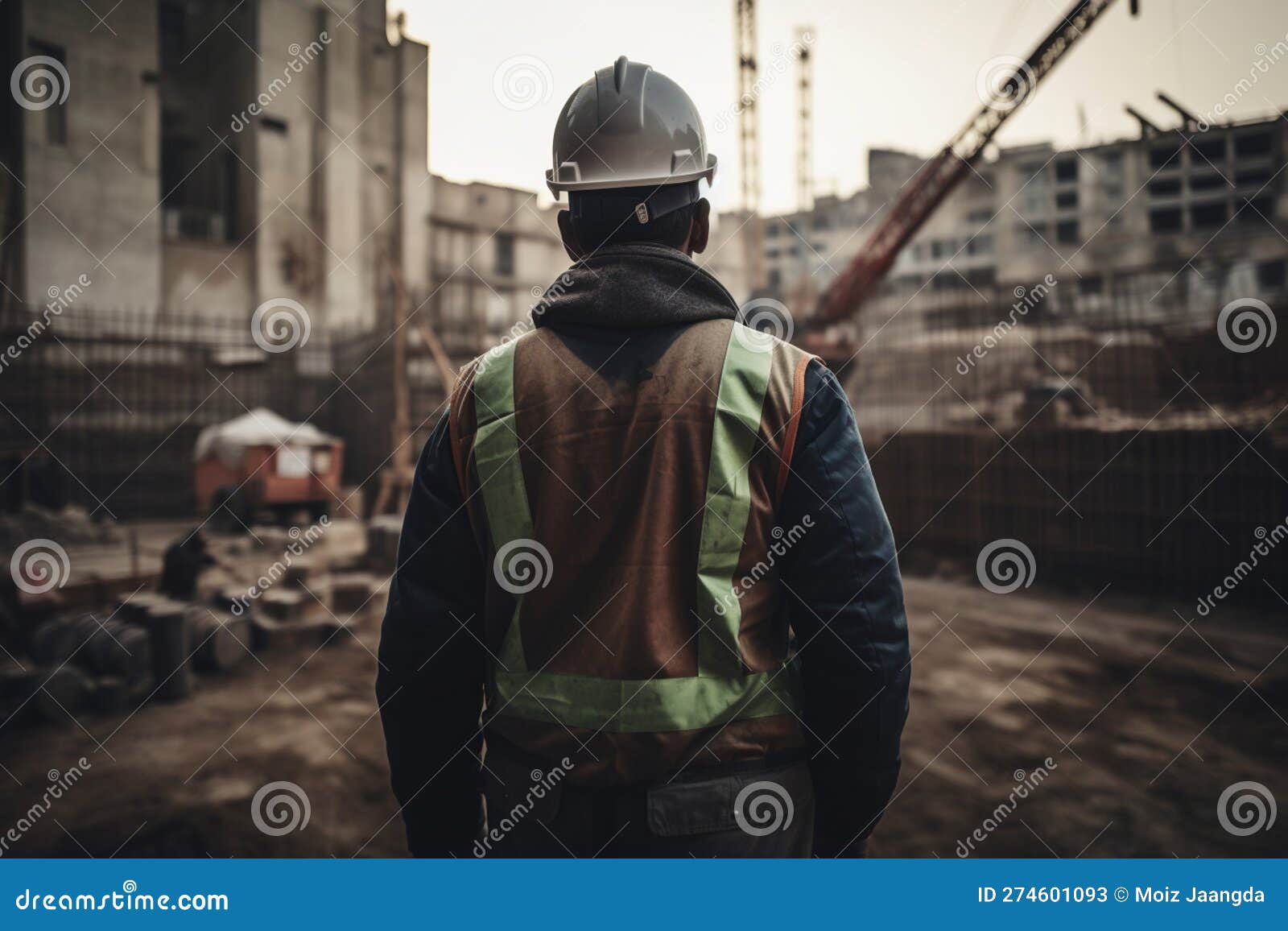 A Construction Worker or Foreman at a Construction Site, Back View ...