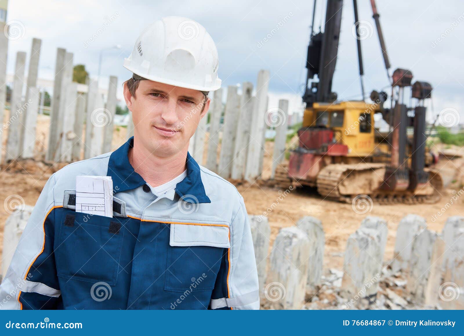 Construction Worker Foreman in Front of Pile Driver Machine Stock Image ...