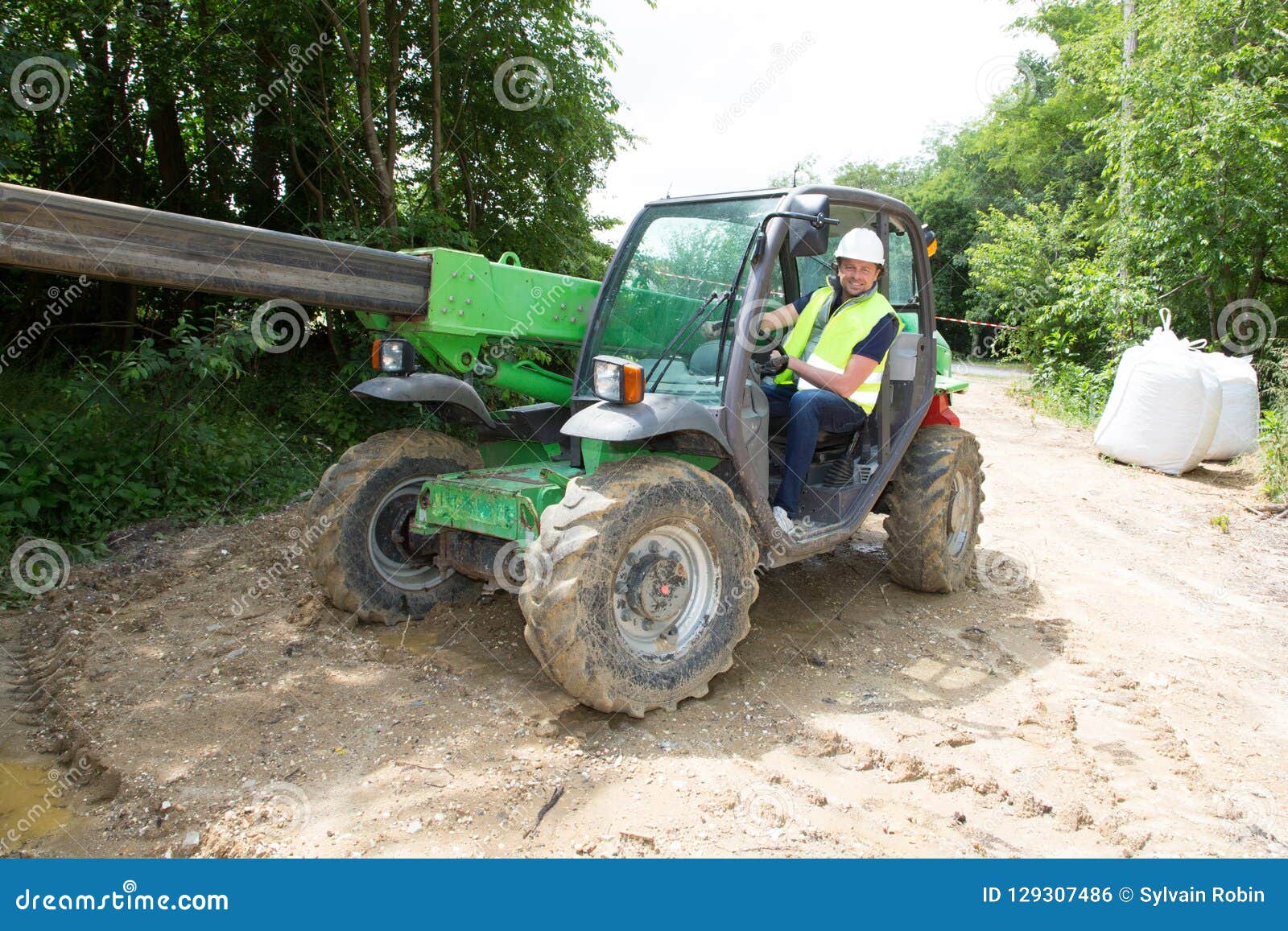 Construction Worker with Forklift Truck Stock Photo - Image of people ...