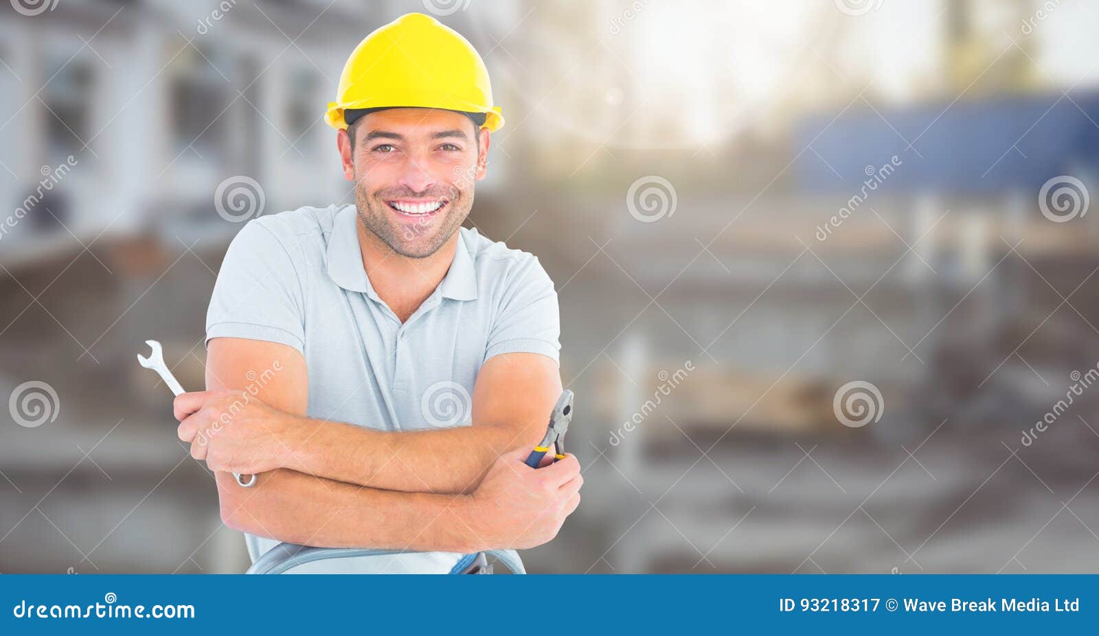 Construction Worker in Front of Construction Site Stock Image - Image ...
