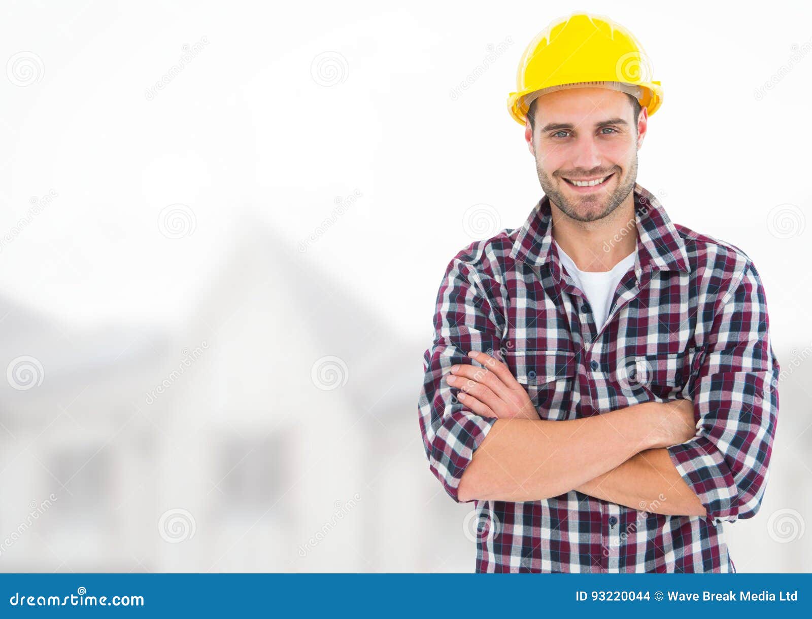 Construction Worker in Front of Construction Site Stock Photo - Image ...