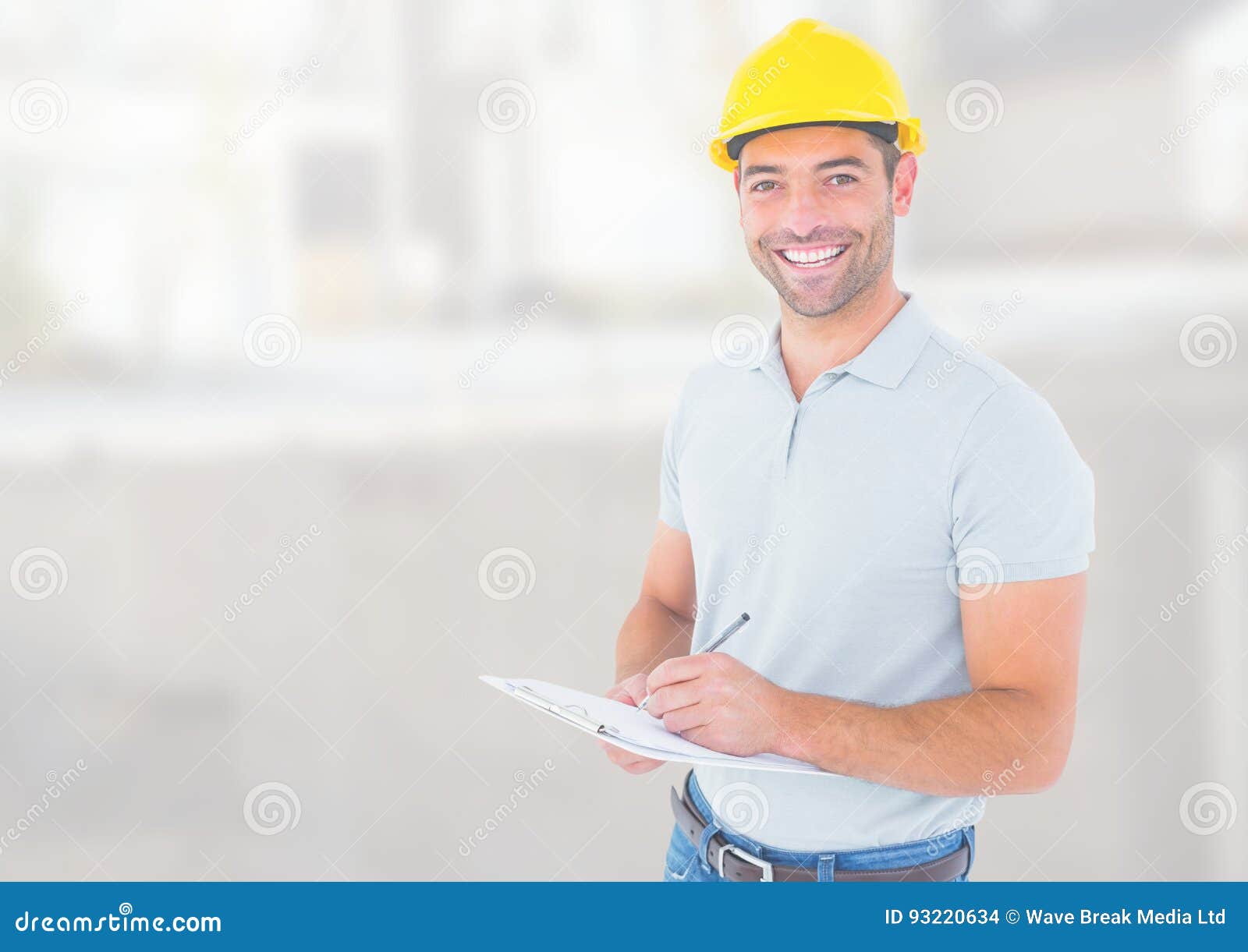 Construction Worker in Front of Construction Site Stock Photo - Image ...