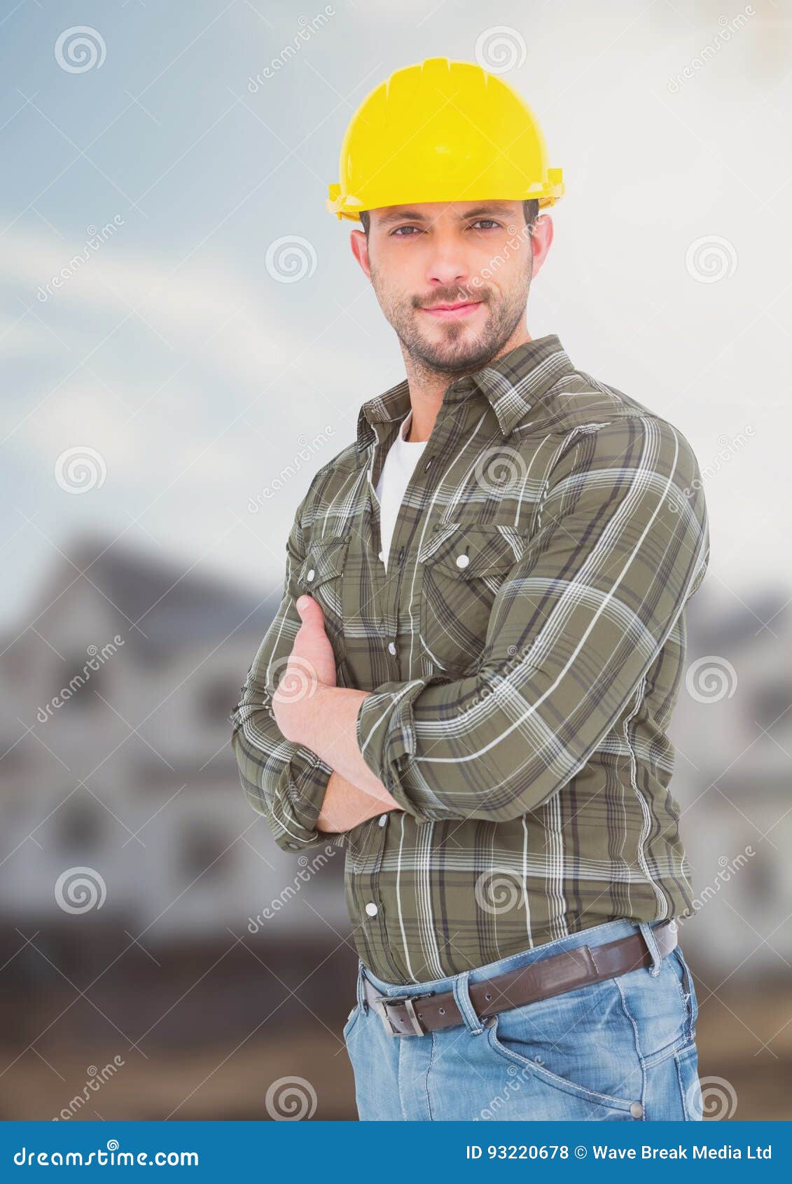Construction Worker in Front of Construction Site Stock Photo - Image ...
