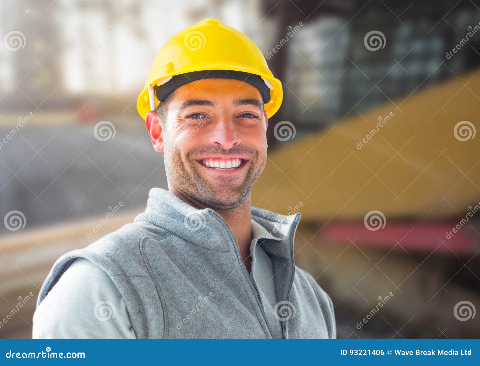 Construction Worker in Front of Construction Site Stock Photo - Image ...