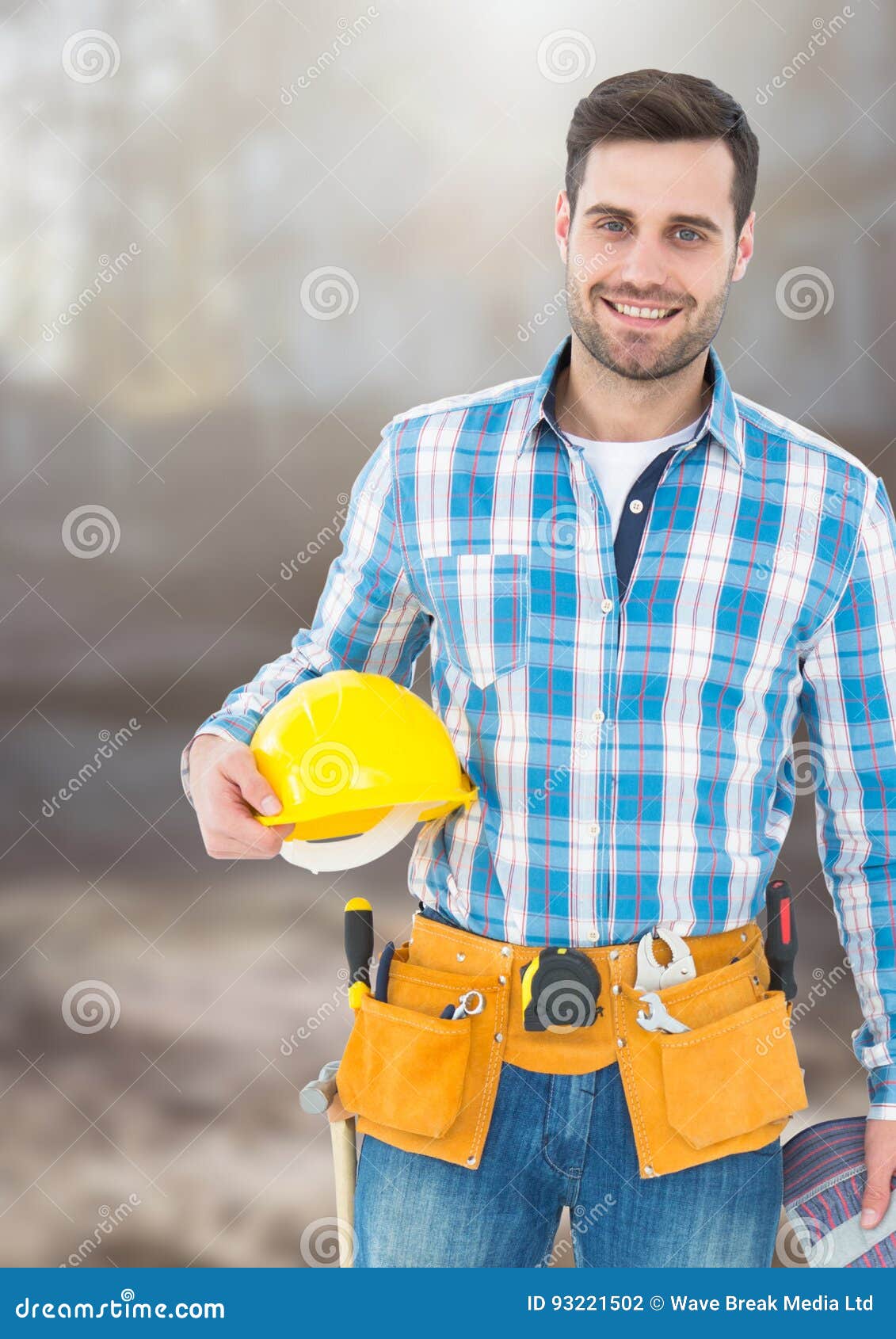 Construction Worker in Front of Construction Site Stock Photo - Image ...