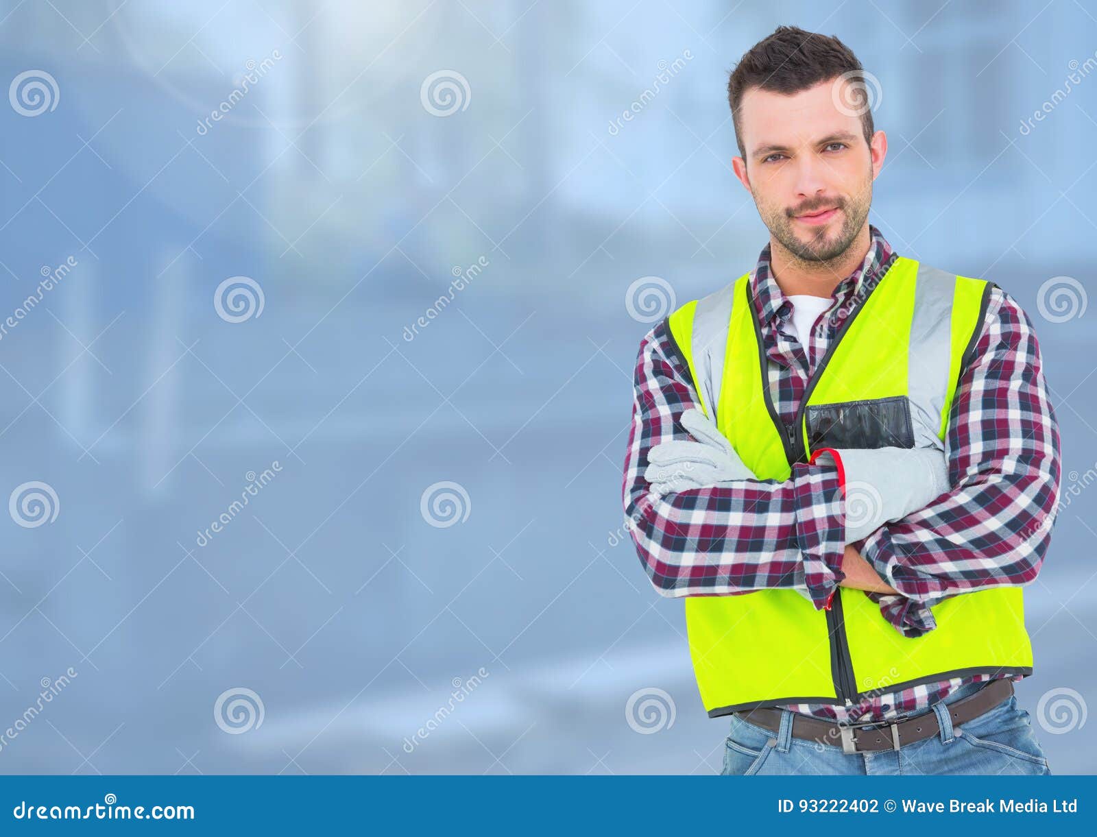 Construction Worker in Front of Construction Site Stock Photo - Image ...