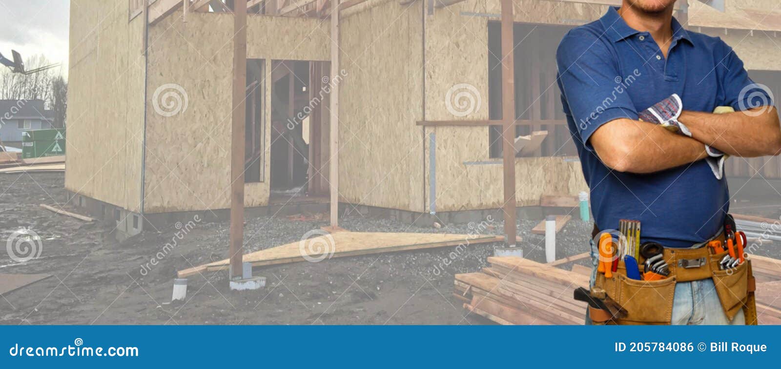 Construction Worker in Front of Construction Site. a Carpenter while ...