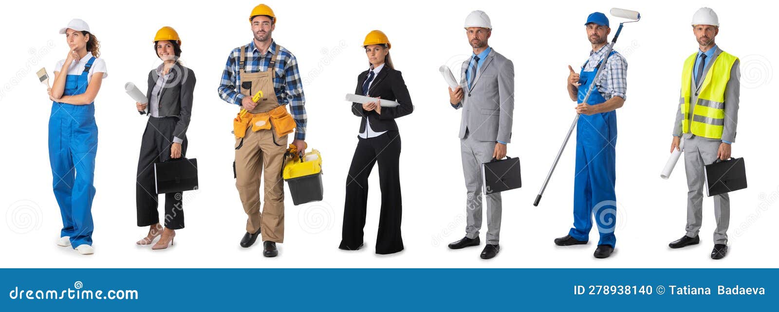 Construction Worker Full Portrait Set Stock Photo - Image of occupation ...