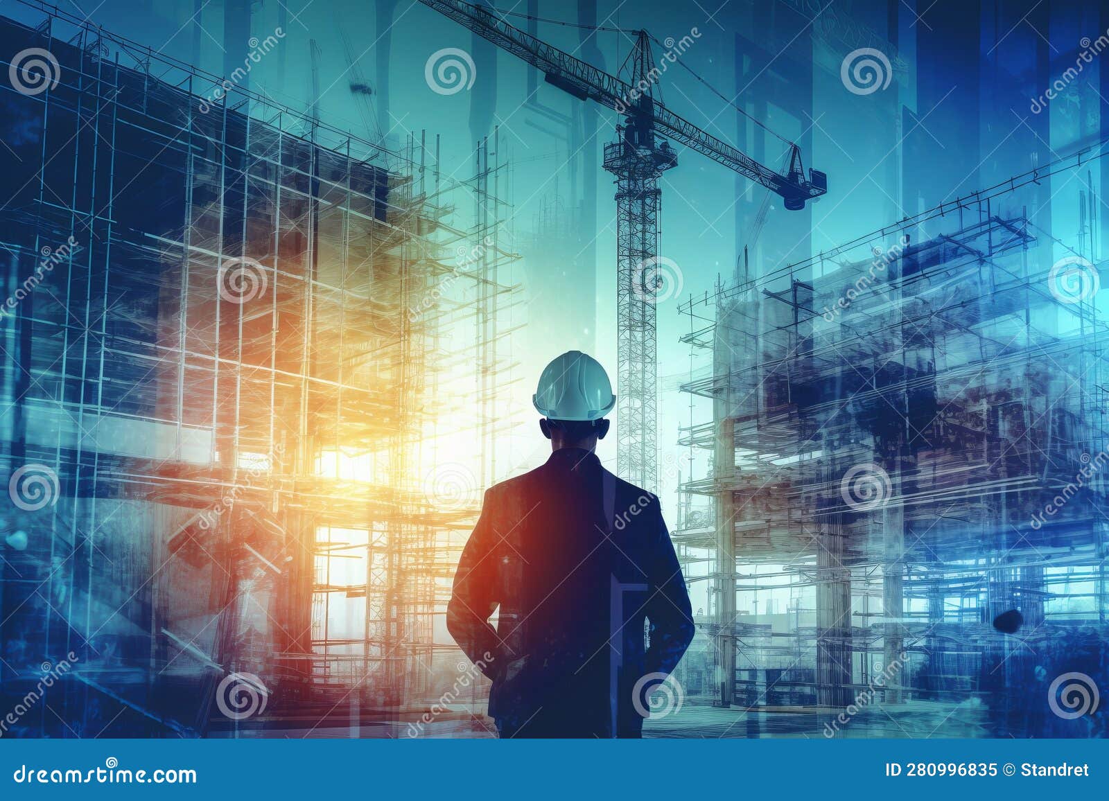 Construction Worker in Futuristic Engineering Style. Beautiful ...