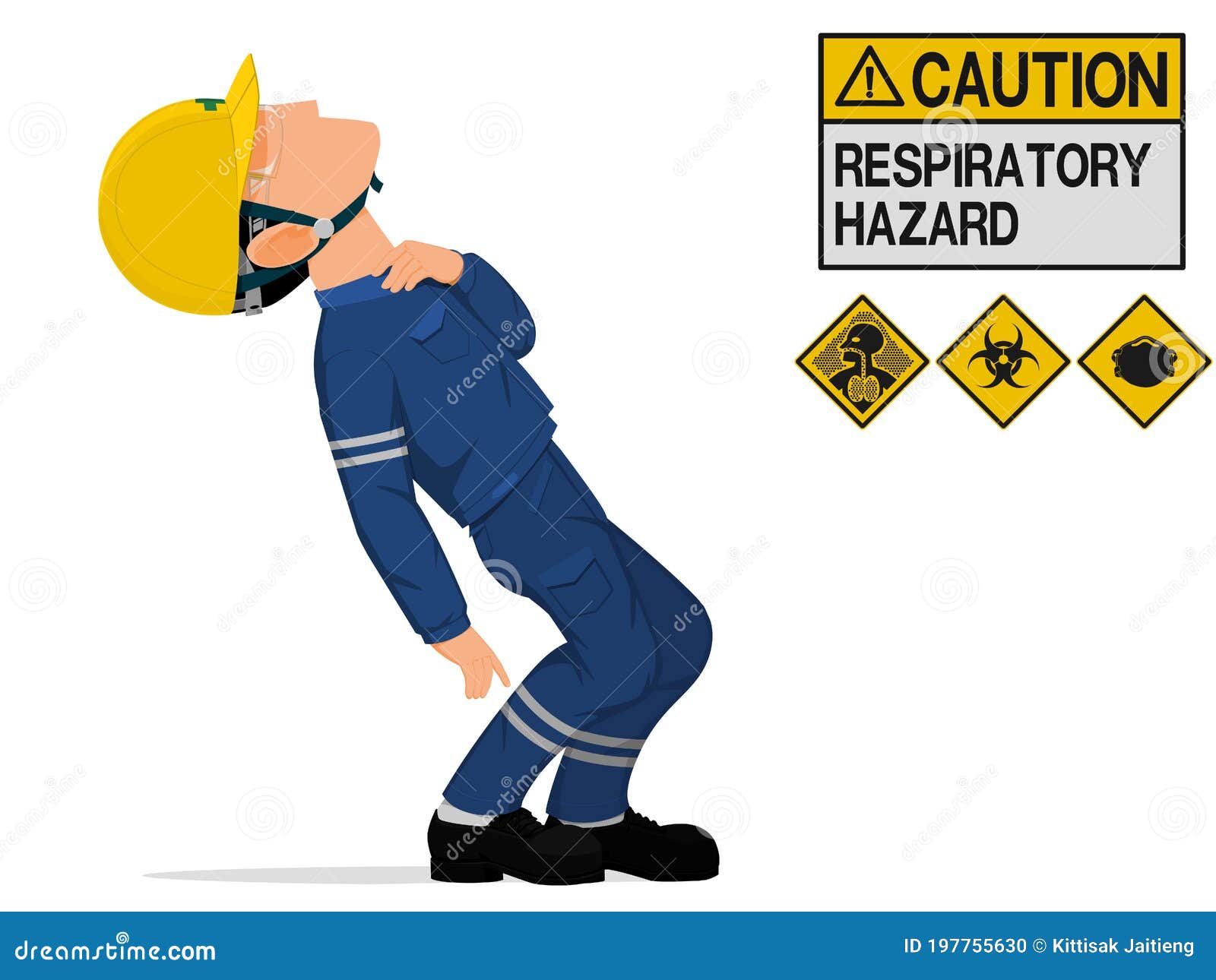 A Worker With Respiratory Mask Is Presenting Respiratory Mask Warning ...