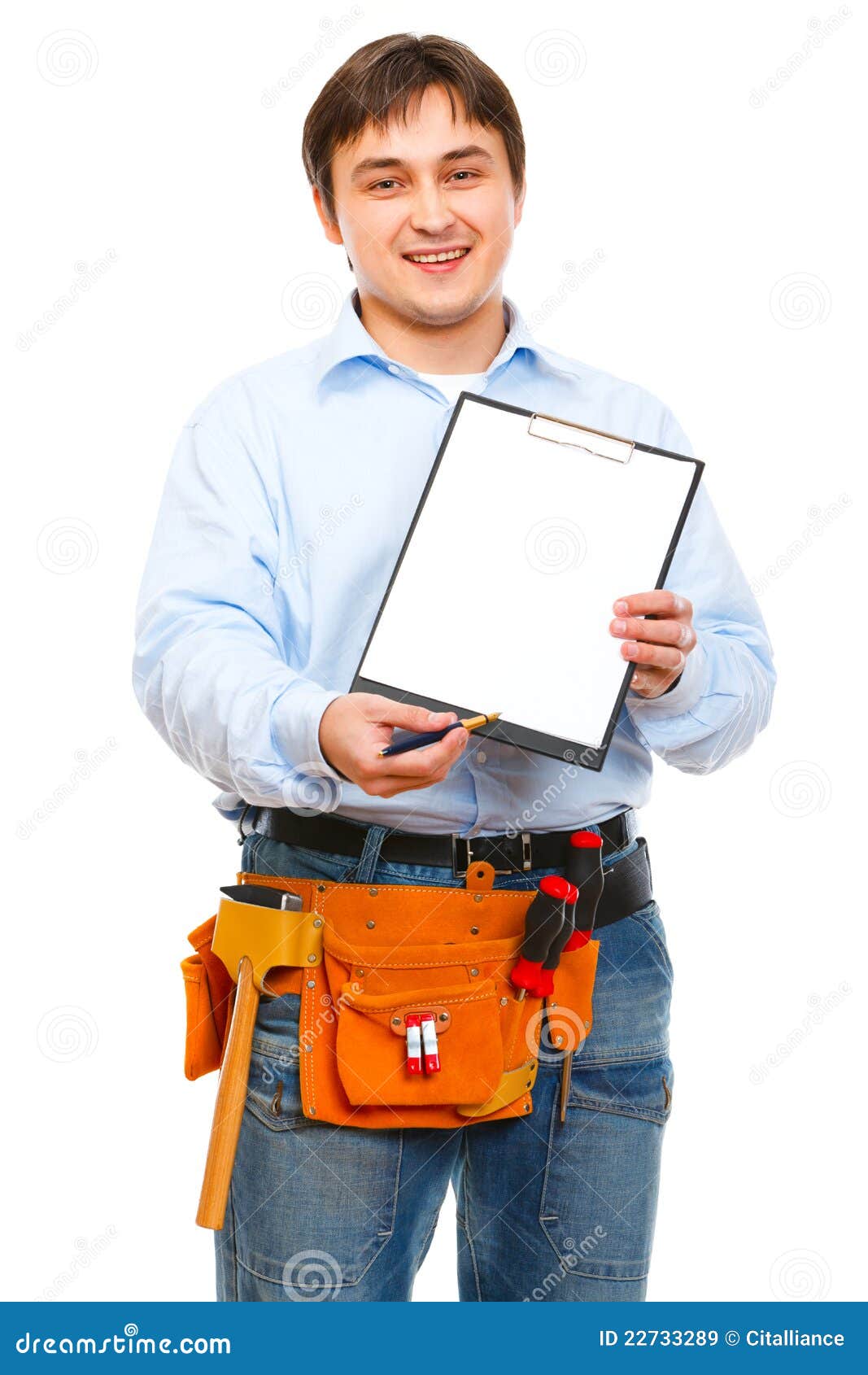 Construction Worker Giving Clipboard for Signing Stock Image - Image of ...