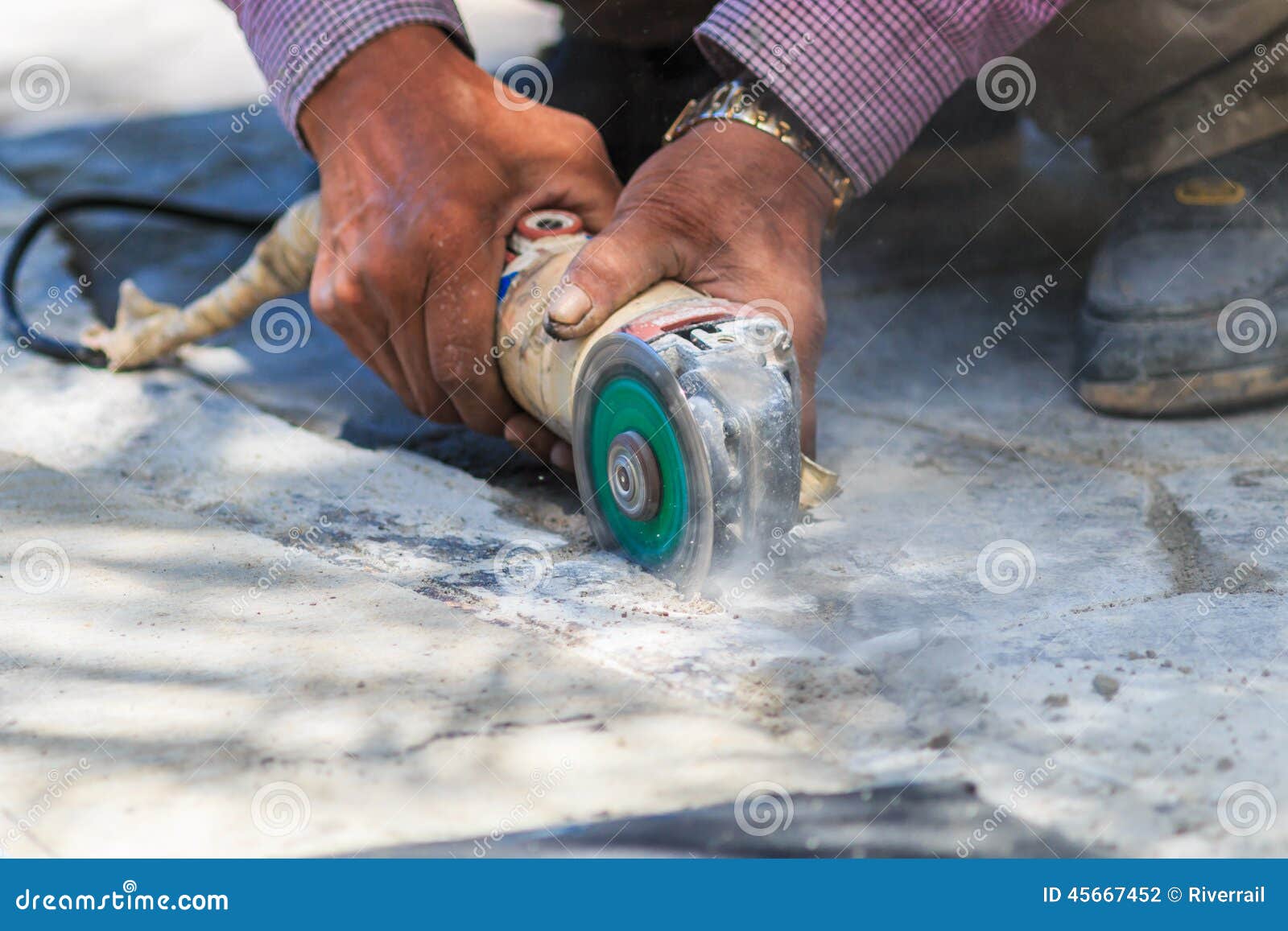 Construction Worker with Grinding Stock Photo - Image of machine ...