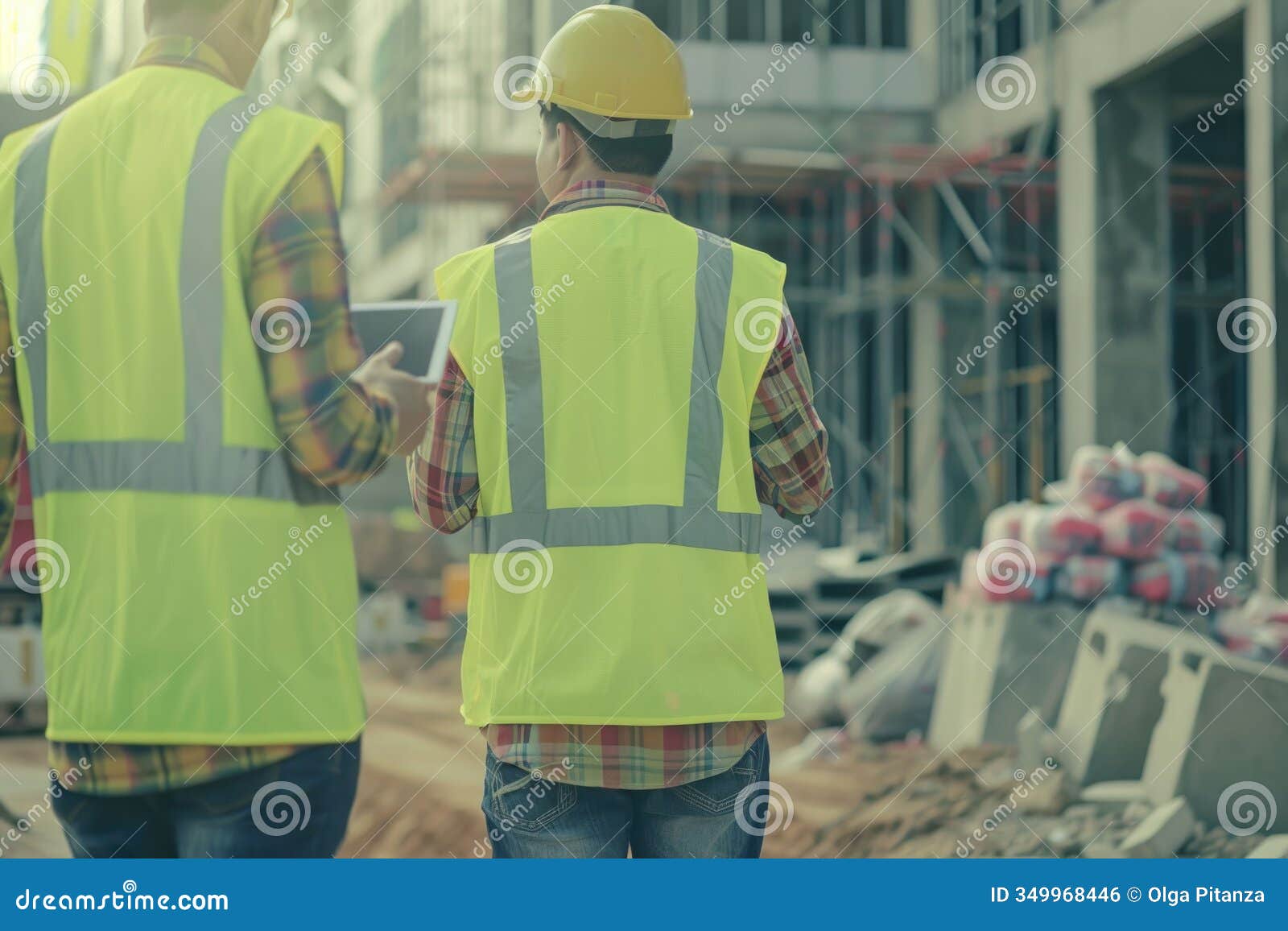 Construction Worker Guiding a Crane Operator while Assembling Materials ...