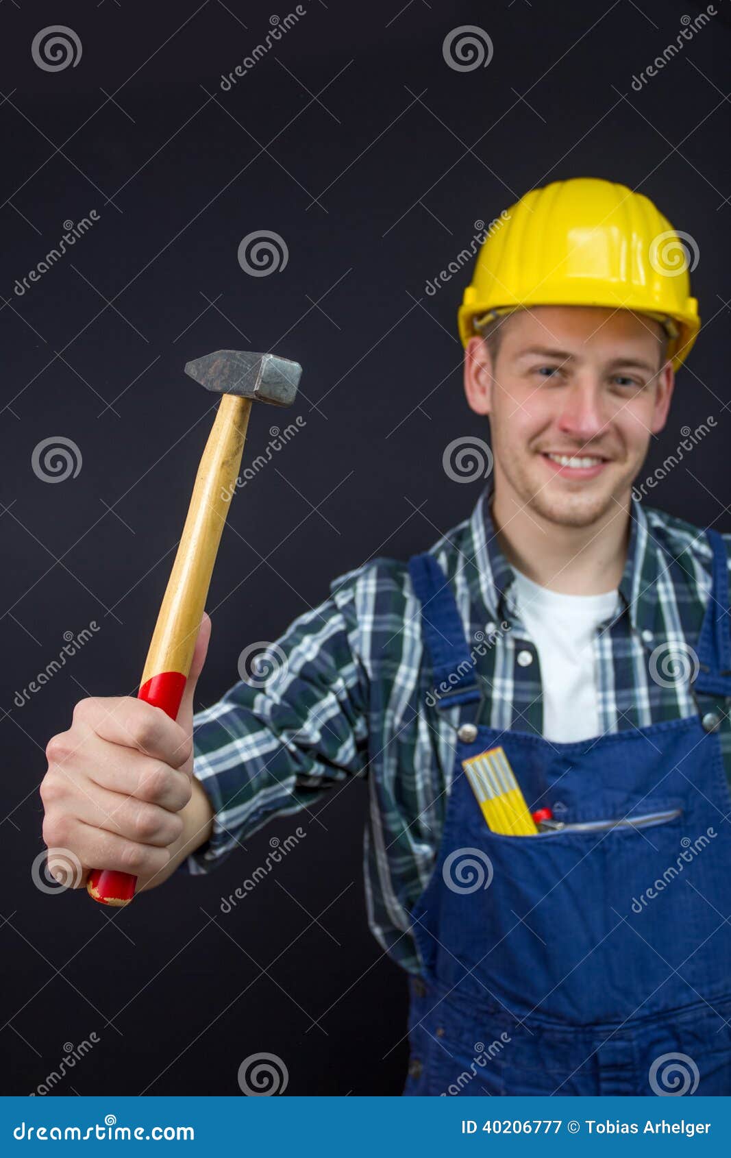 Construction Worker with a Hammer Stock Image - Image of hand ...