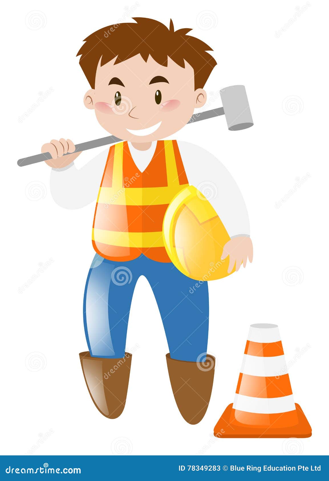 Construction Worker with Hammer Stock Vector - Illustration of tool ...