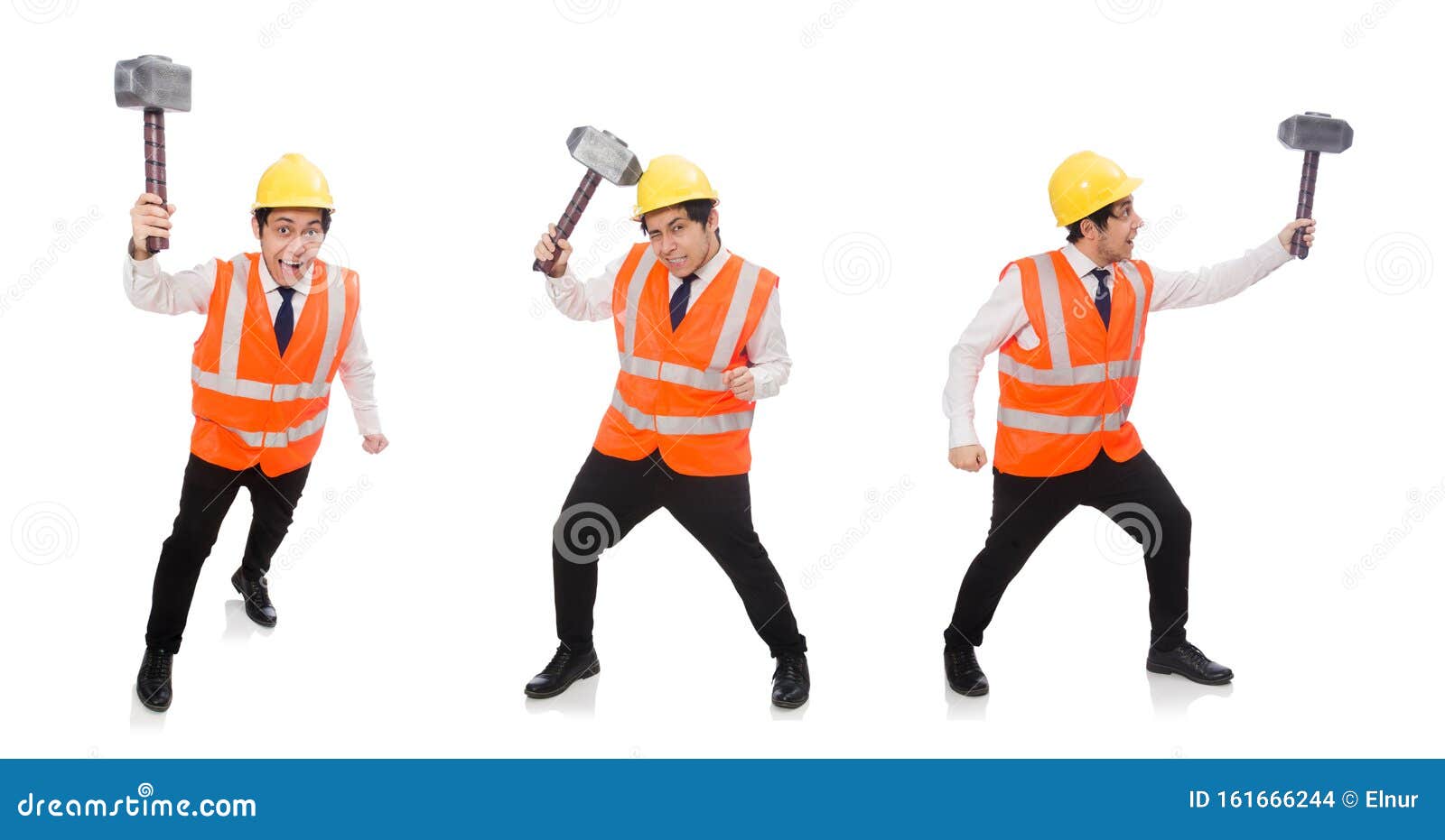 Construction Worker with Hammer Isolated on White Stock Photo - Image ...