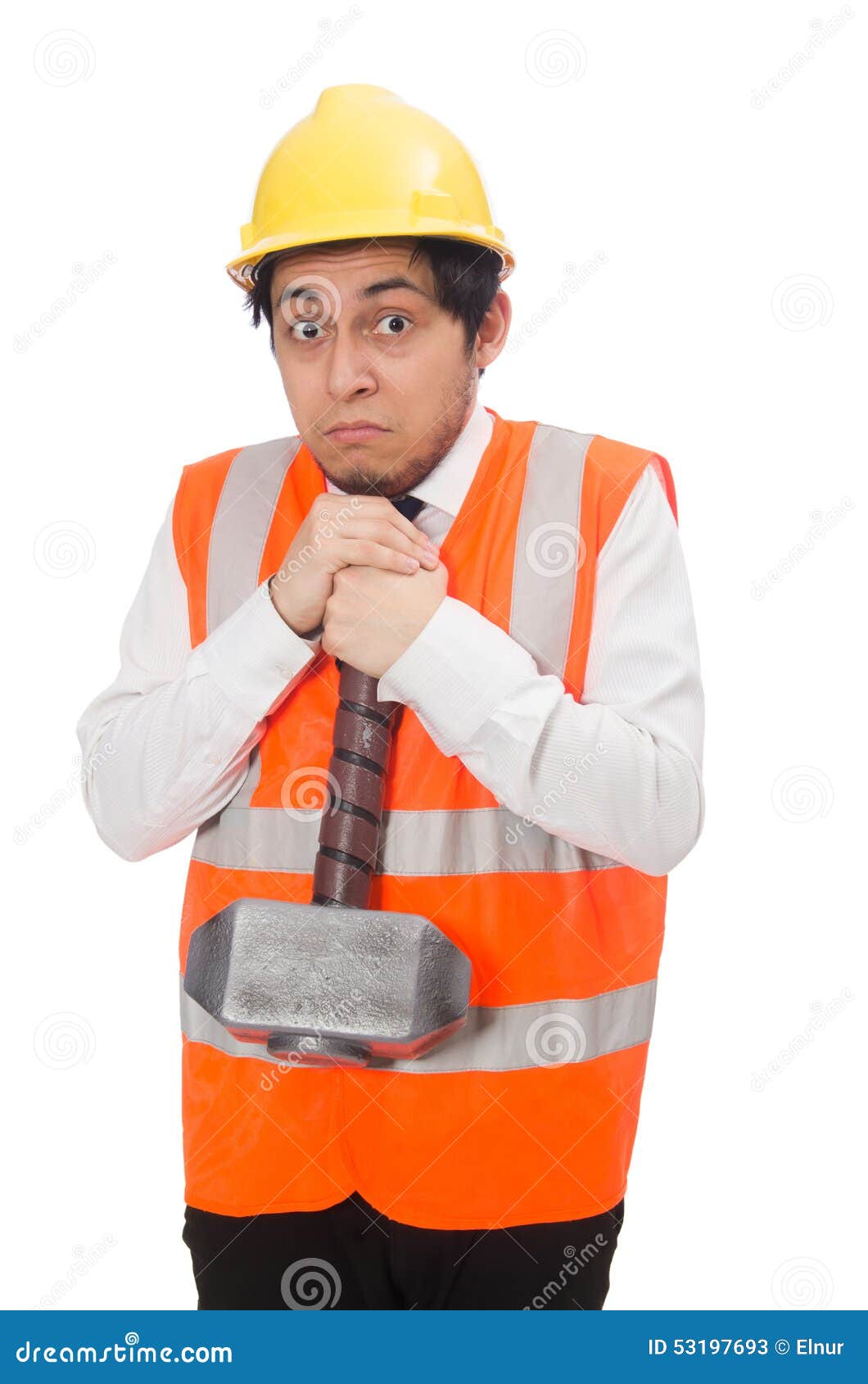 Construction Worker with Hammer Isolated on White Stock Image - Image ...