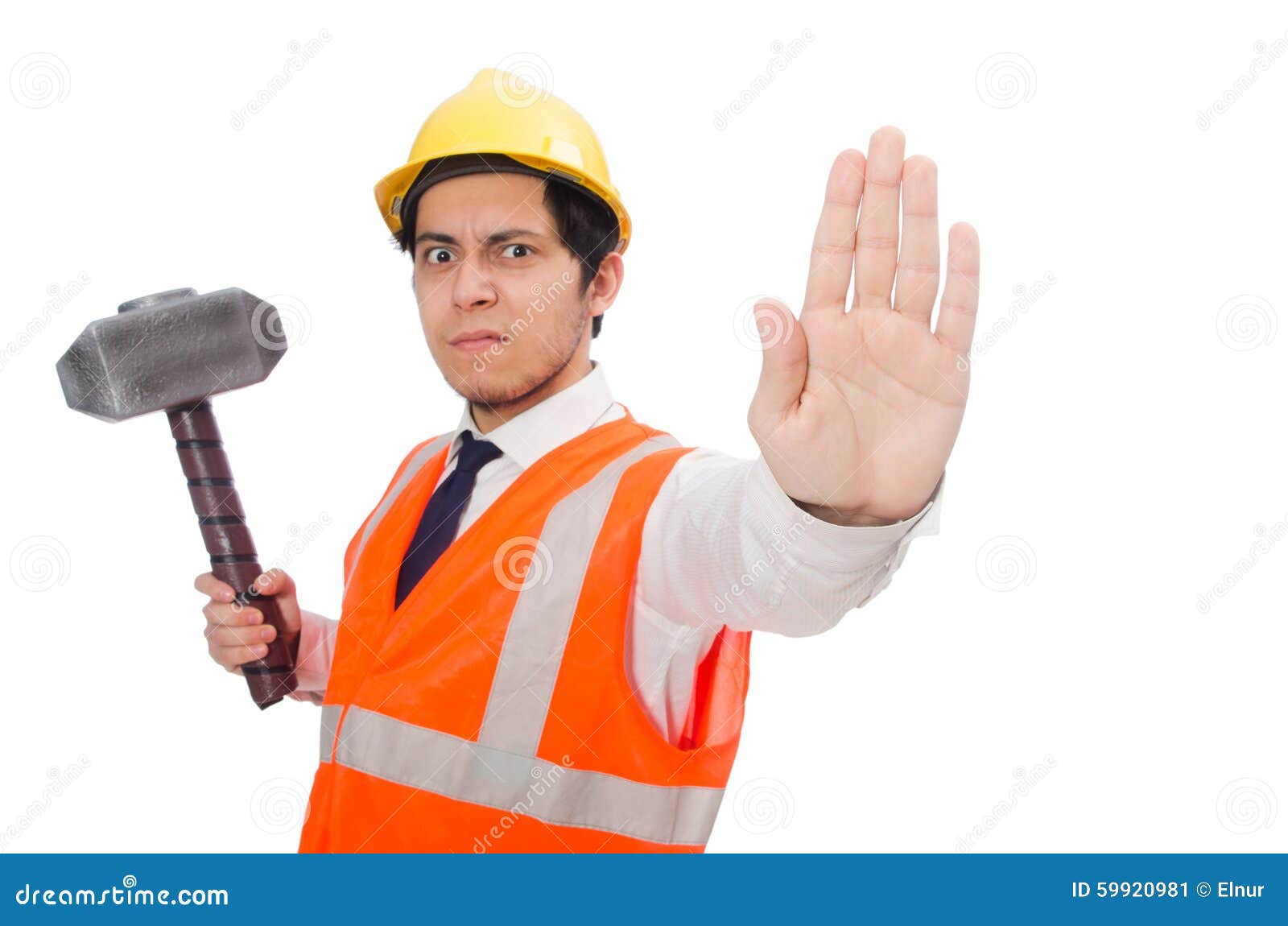 Construction Worker with Hammer Isolated on White Stock Image - Image ...