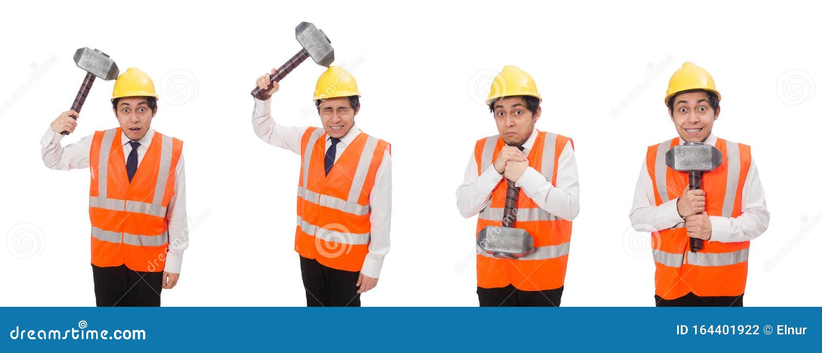 Construction Worker with Hammer Isolated on White Stock Photo - Image ...