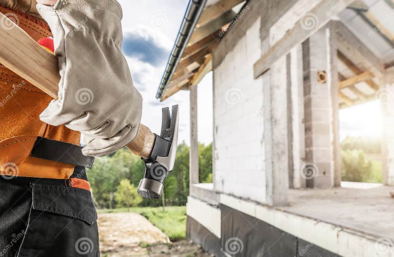 Construction Worker with a Hammer Tool in His Hand Stock Photo - Image ...