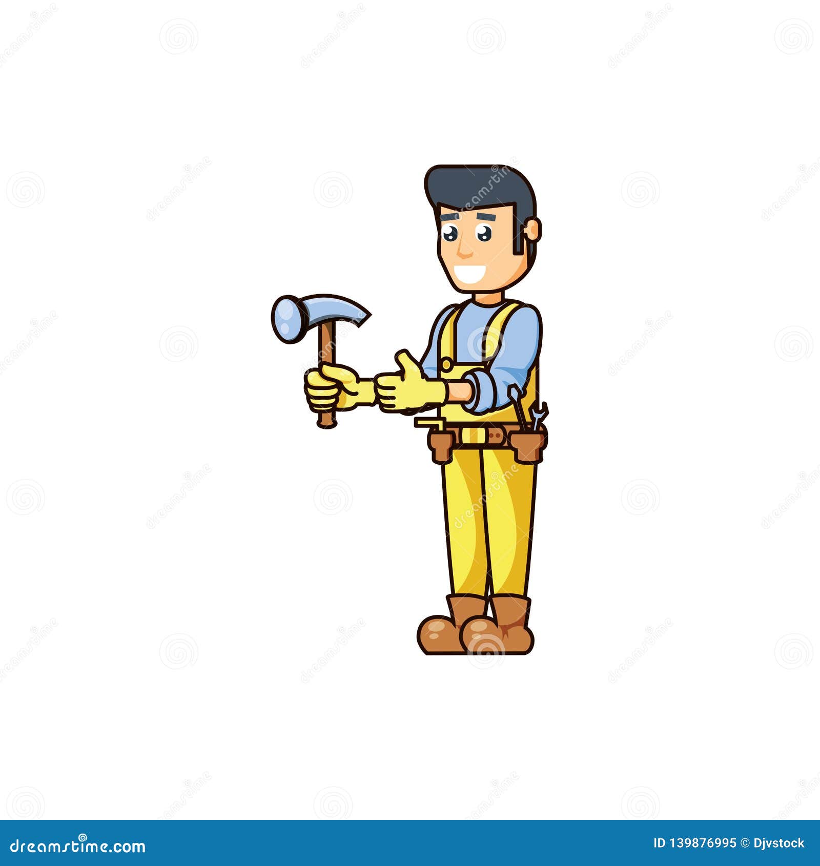 Construction Worker with Hammer Tool Stock Vector - Illustration of ...