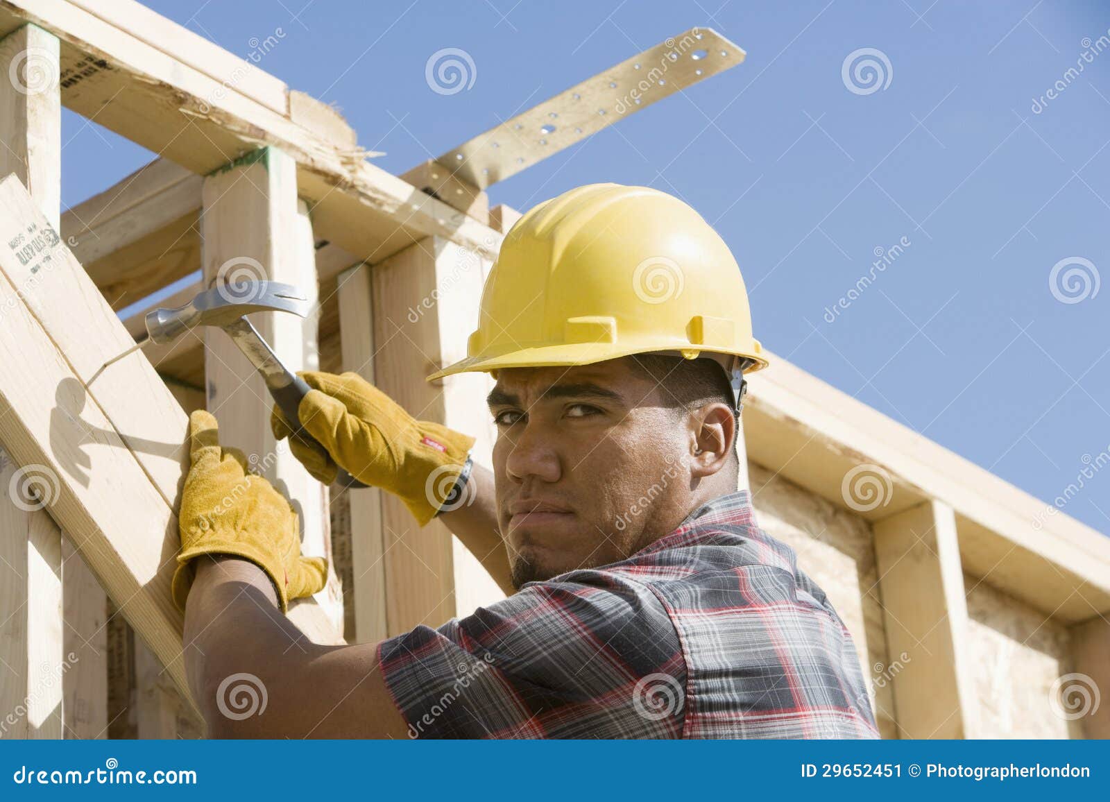 Construction Worker Hammering Nail the Plank Stock Image - Image of ...