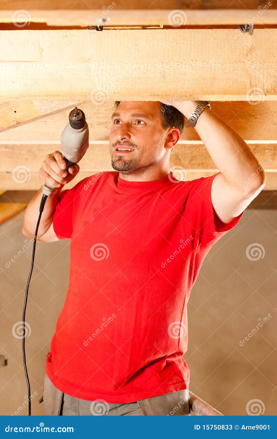 Construction Worker with Hand Drill Stock Image - Image of caucasian ...