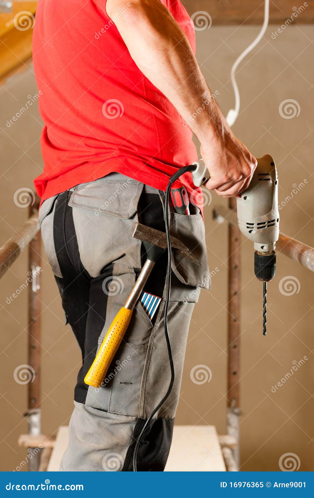 Construction Worker with Hand Drill Stock Image - Image of tool ...