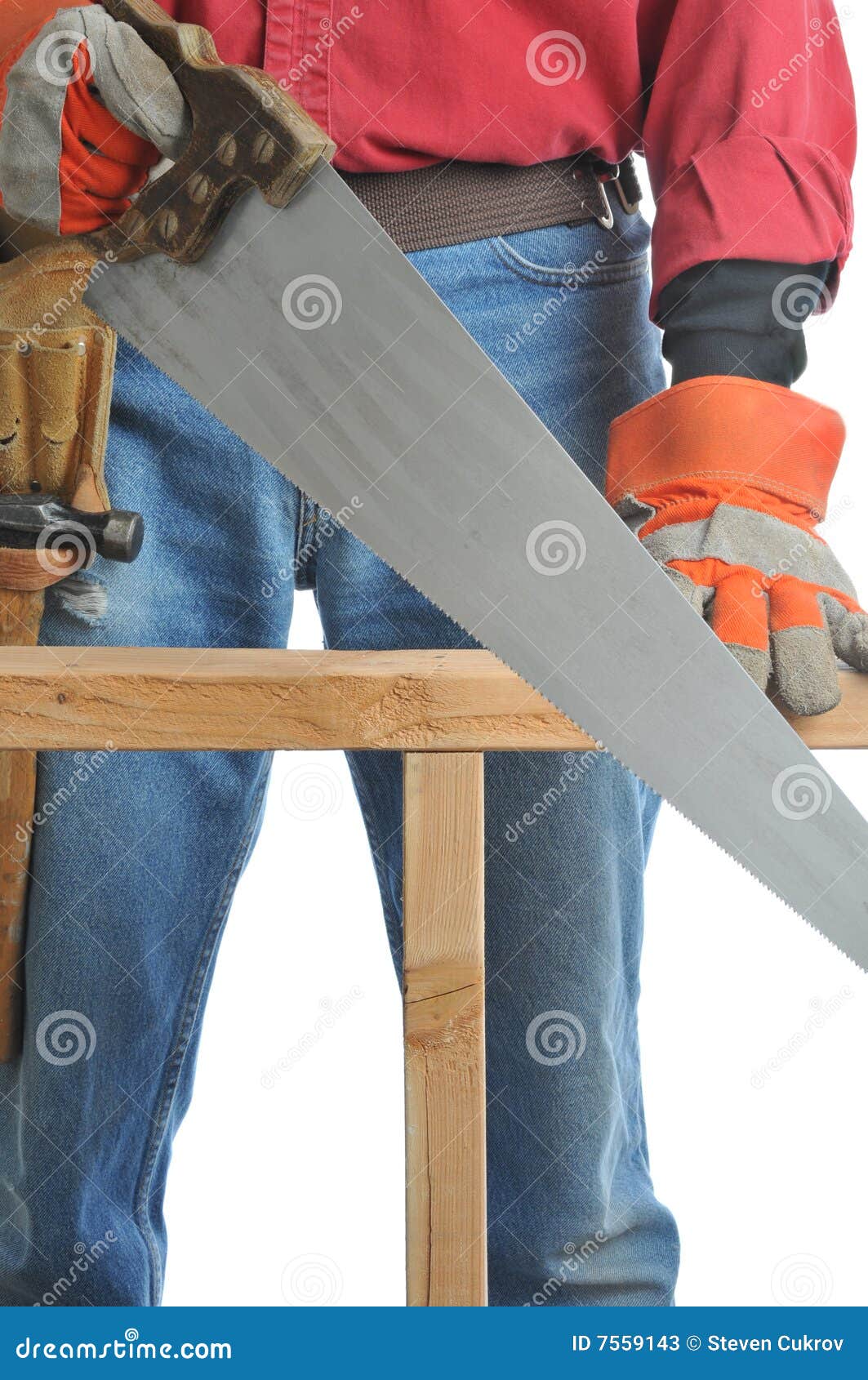 Construction Worker with Hand Saw Stock Image - Image of tradesman ...