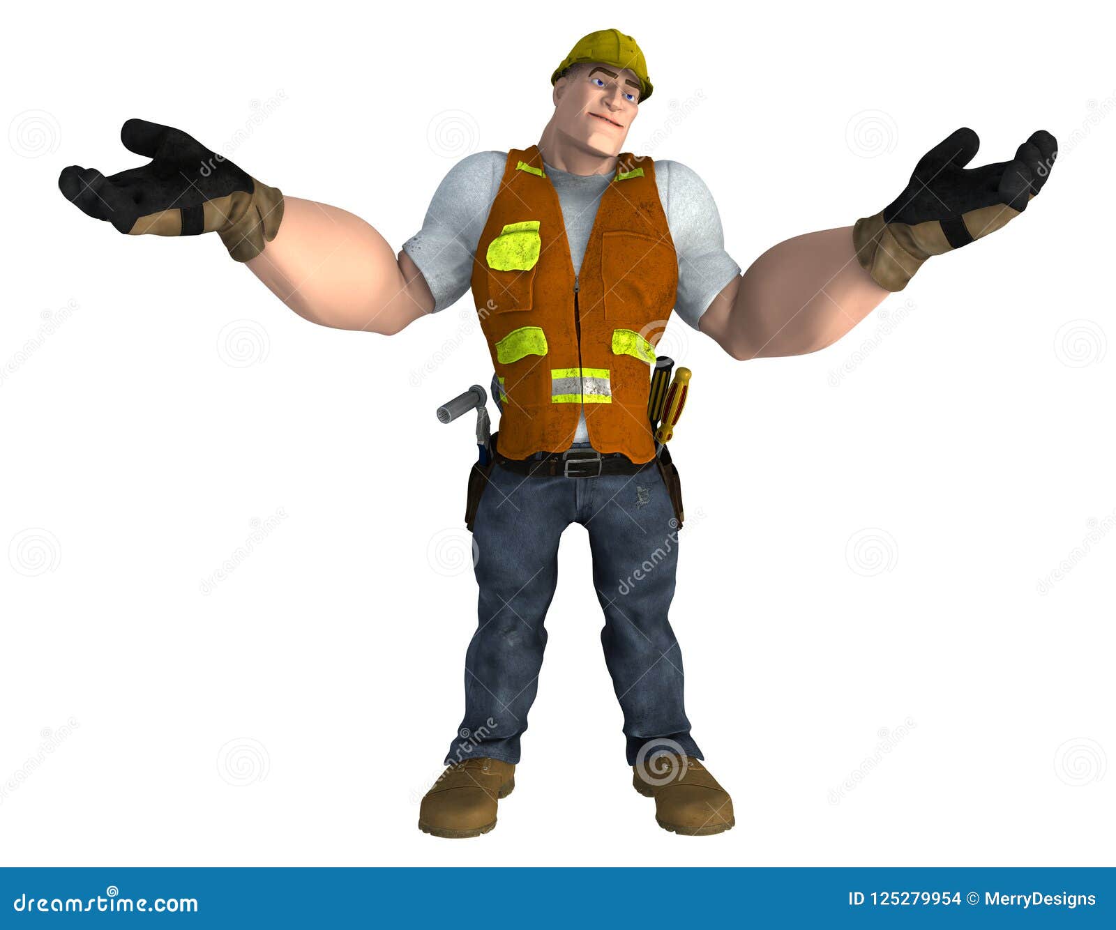 Construction Worker with Hands Outstretched and Looking Upwards Stock ...