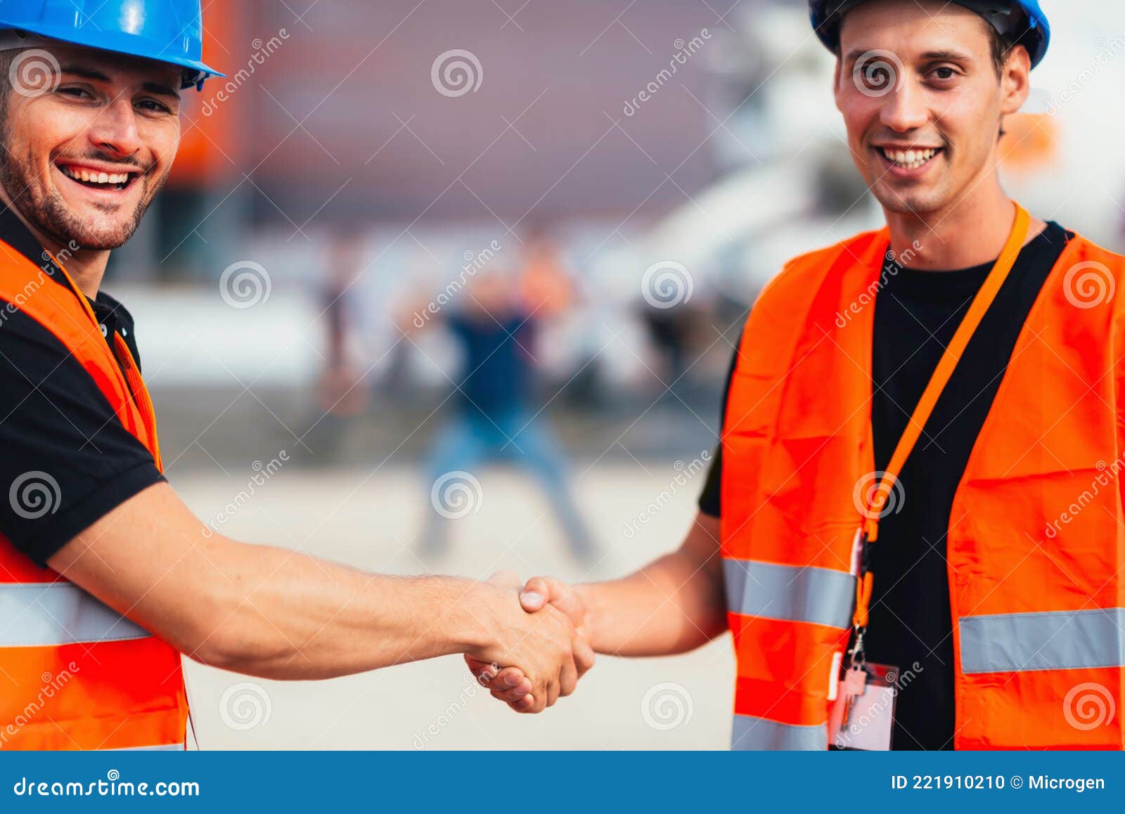 Handshaking stock photo. Image of cooperation, helmet - 221910210