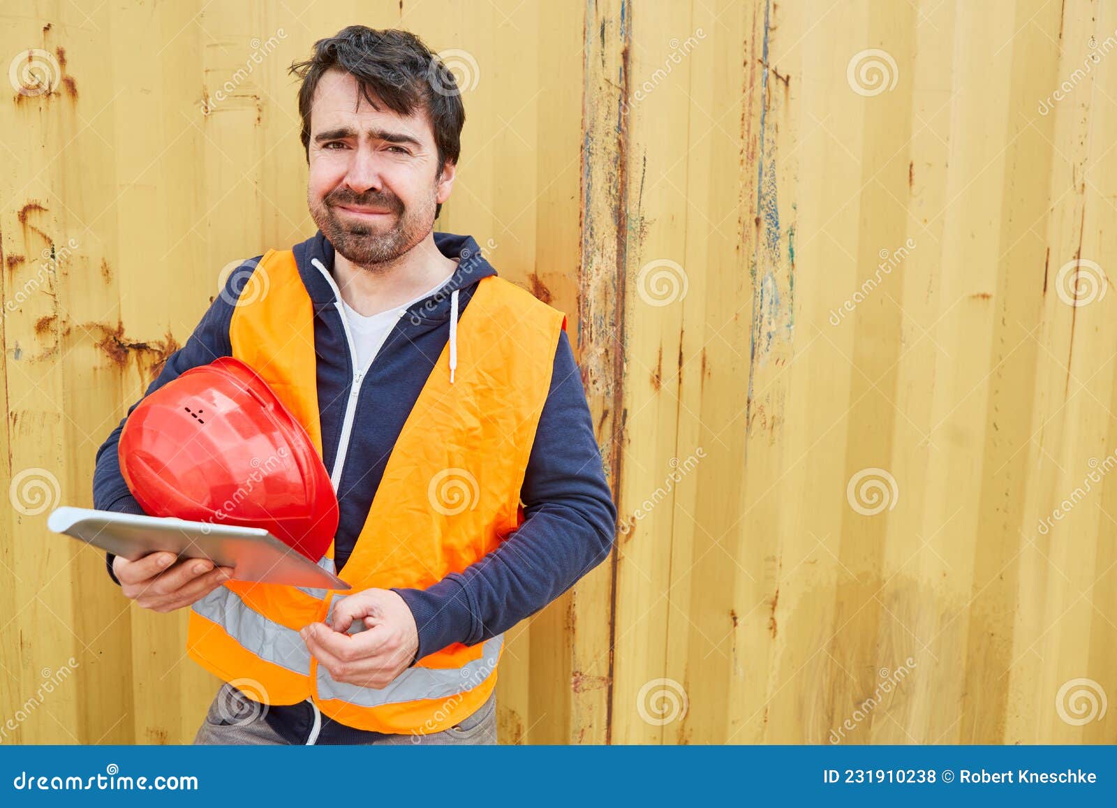 Construction Worker or Handyman with Tablet Computer Stock Photo ...