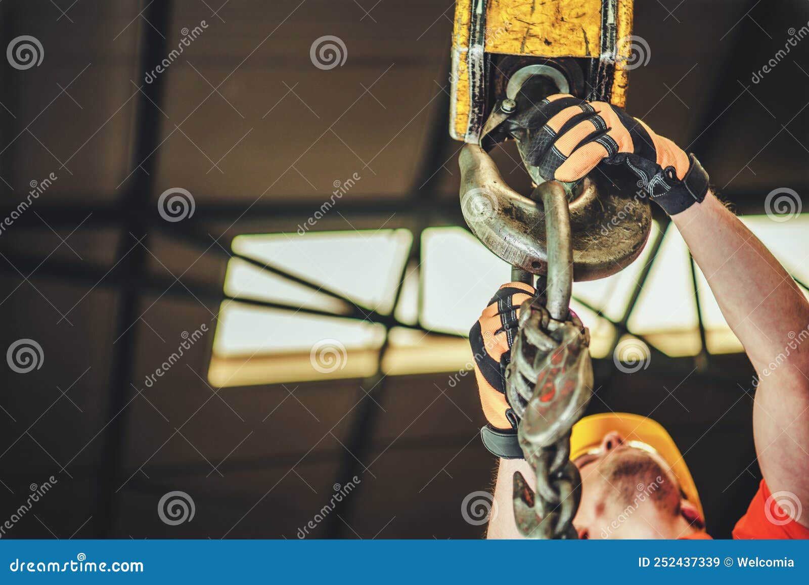 Construction Worker Hanging the Load on the Hook Stock Image - Image of ...