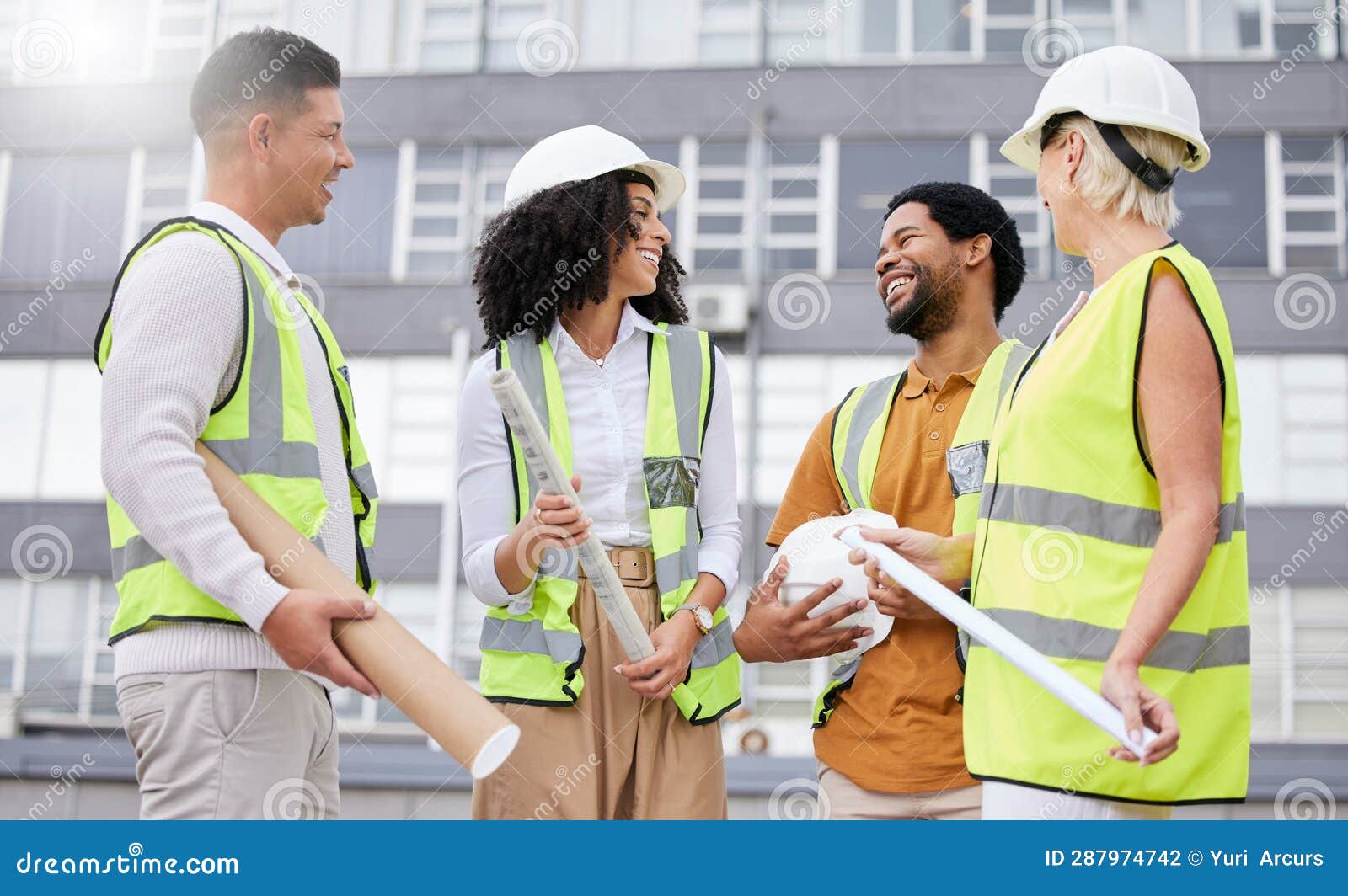 Construction Worker, Happy People and Engineering, Architecture or ...