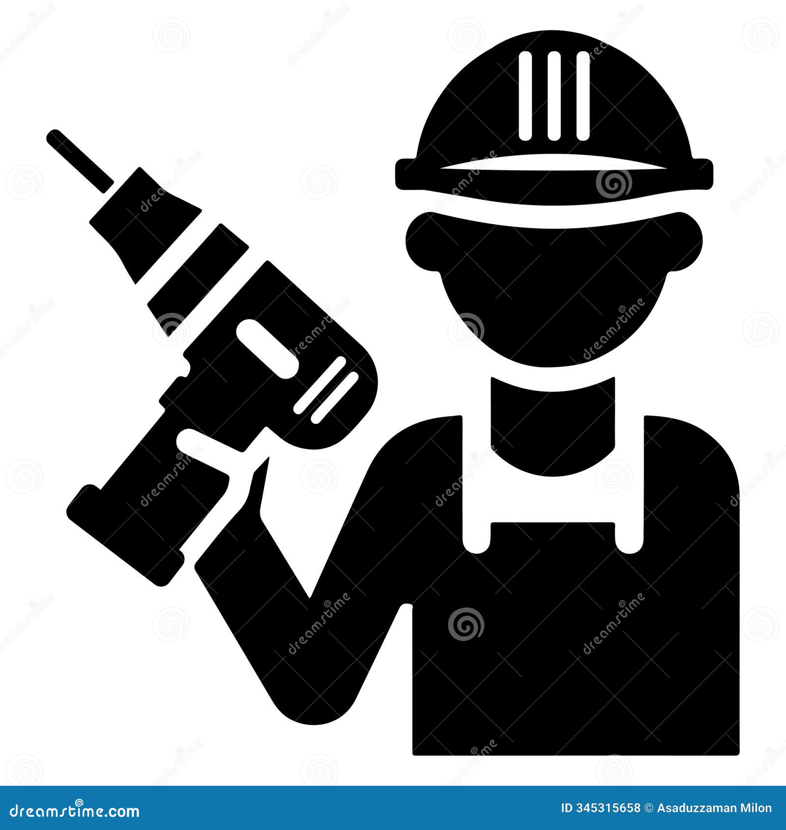 Construction Worker with Hard Hat and Drill Icon Stock Vector ...