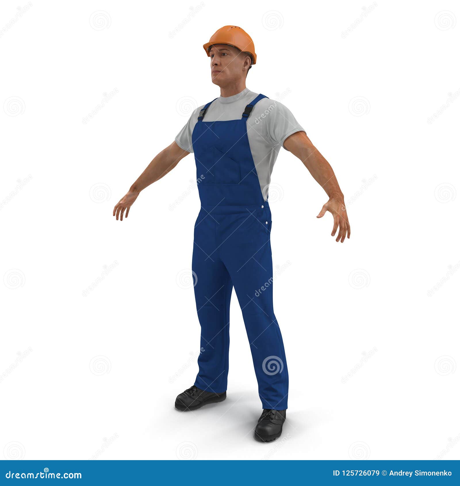 Construction Worker with Hardhat Standing Pose on White Stock Image ...