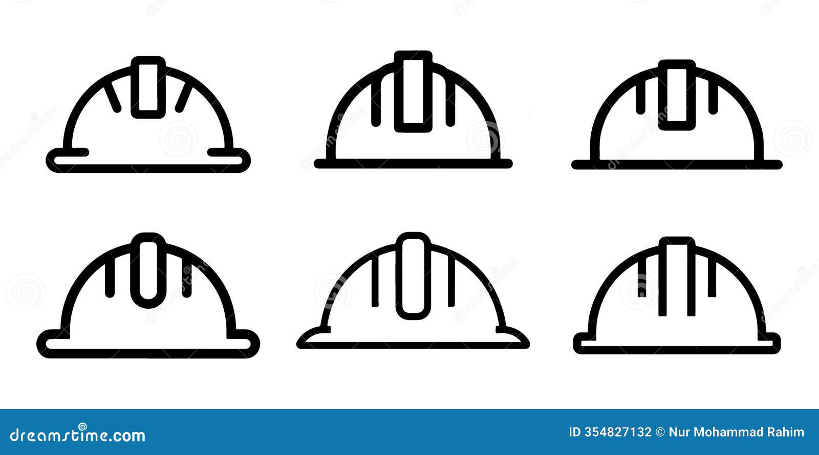 Construction Worker Hat Outline Icon Set Vector Stock Illustration ...