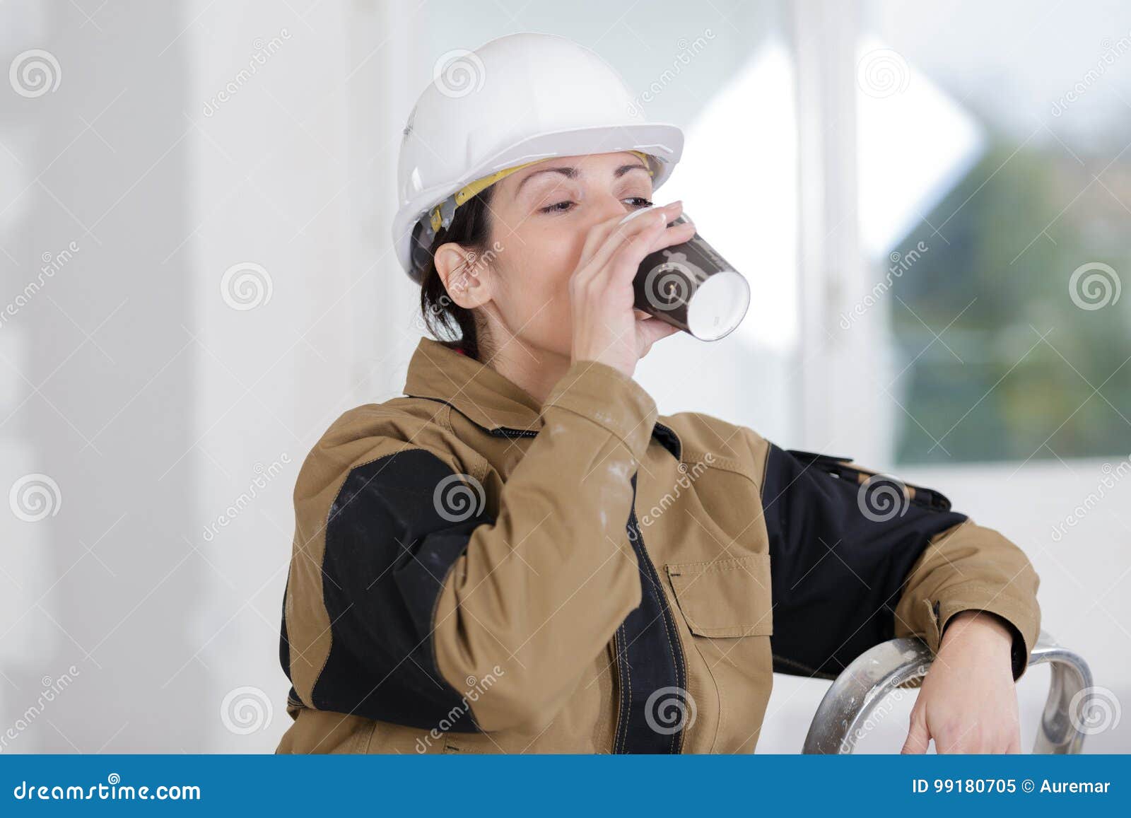 Construction Worker Having Coffee Break Stock Image - Image of equality ...
