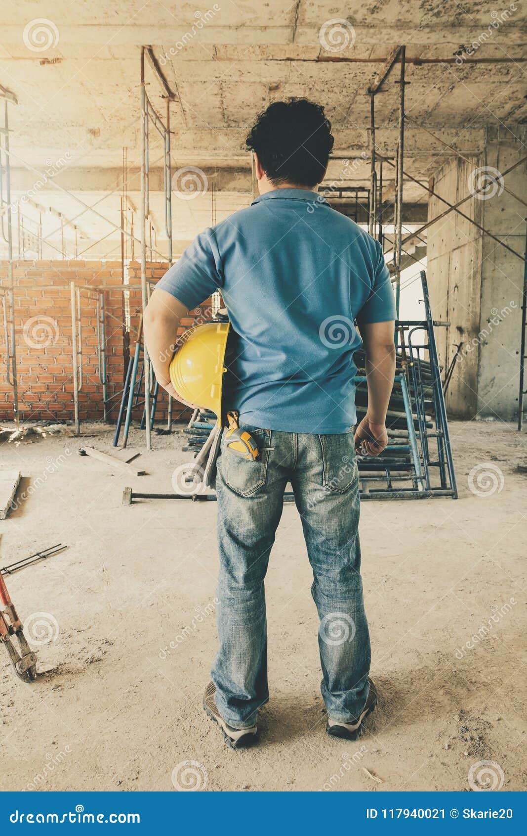 Construction Worker with Helmet in Construction Site Stock Image ...