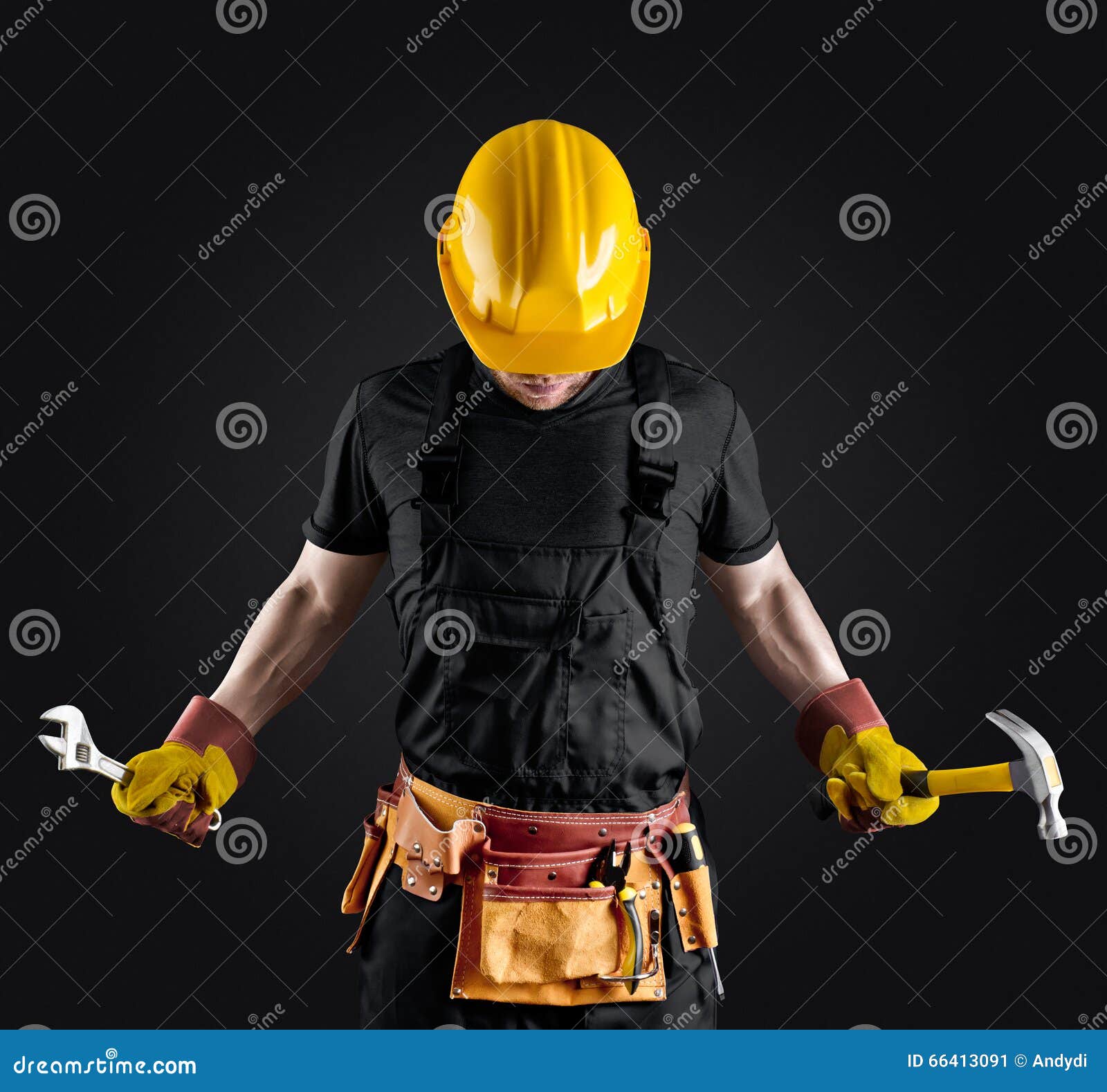 Construction Worker in Helmet with Hammer and Wrench Stock Image ...