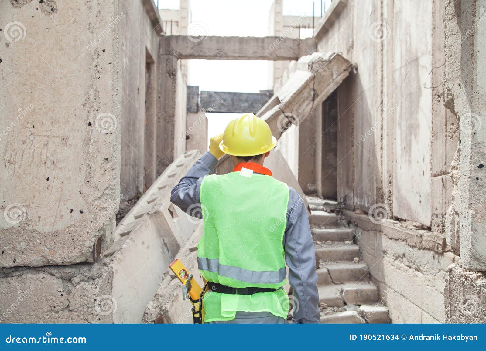 Construction Worker with Helmet in Outdoors Stock Photo - Image of ...