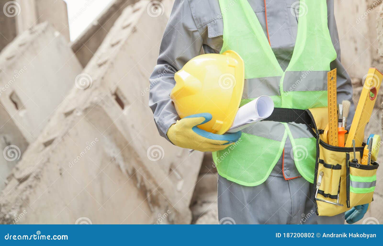 Construction Worker with Helmet in Outdoors Stock Photo - Image of ...