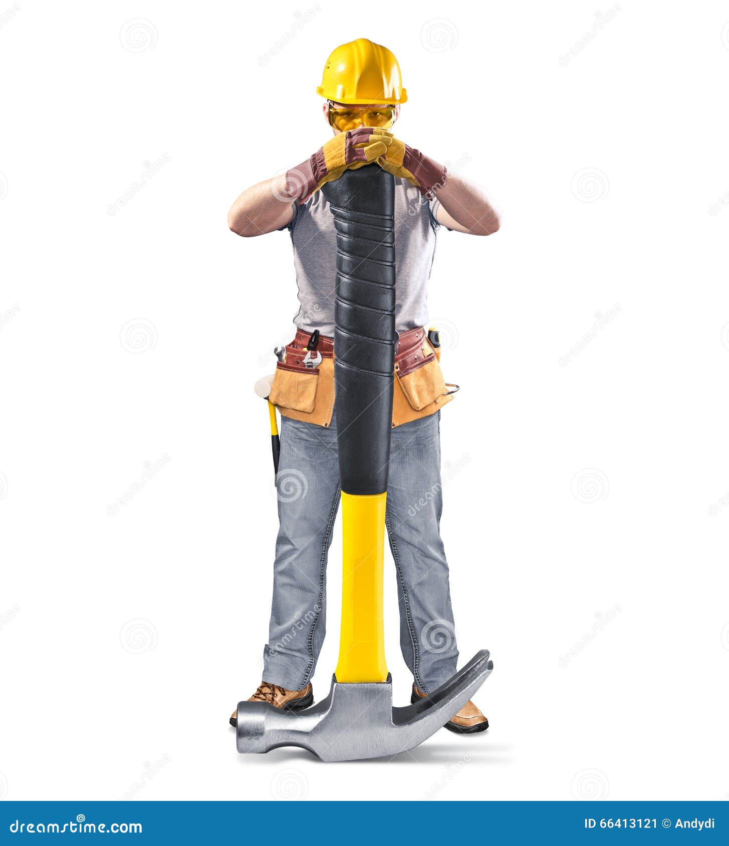 Construction Worker In Helmet With Tool And Hammer Royalty-Free Stock ...