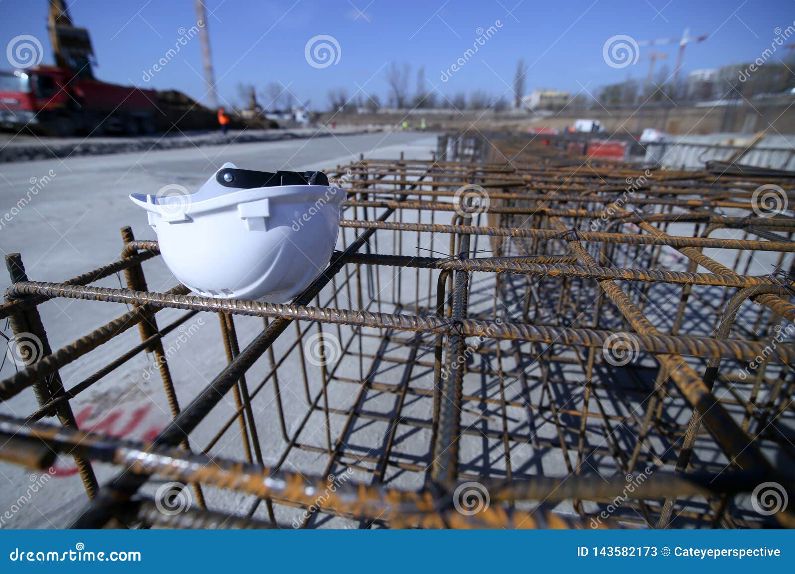 Construction Worker Helmet on Top of a Reinforcing Iron Stock Image ...